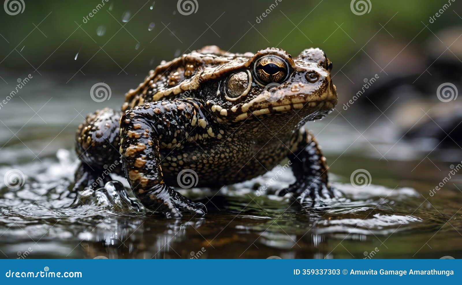 Agile American Toad Leaping Over Stream, Creating a Splash of Water ...