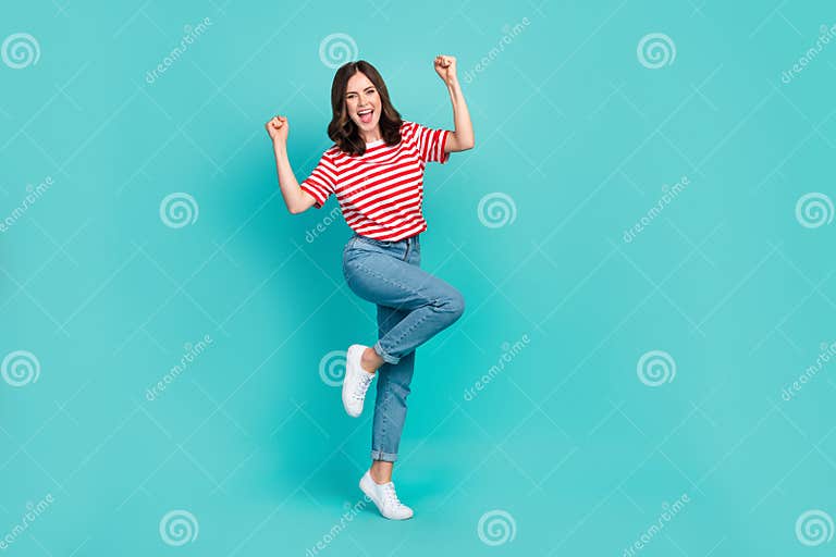 Full Body Size Photo Of Young Gorgeous Nice Pretty Woman Wear Stylish