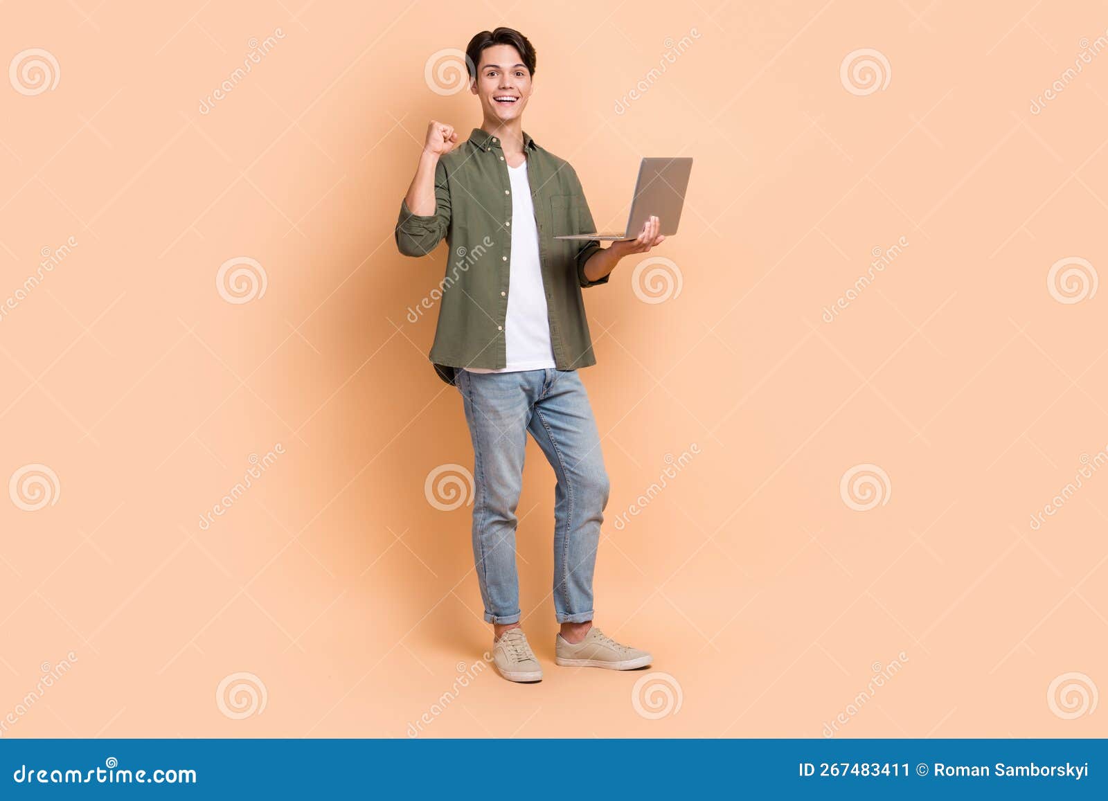 Full Body Size Photo of Young Man Work Freelance it Programmer ...