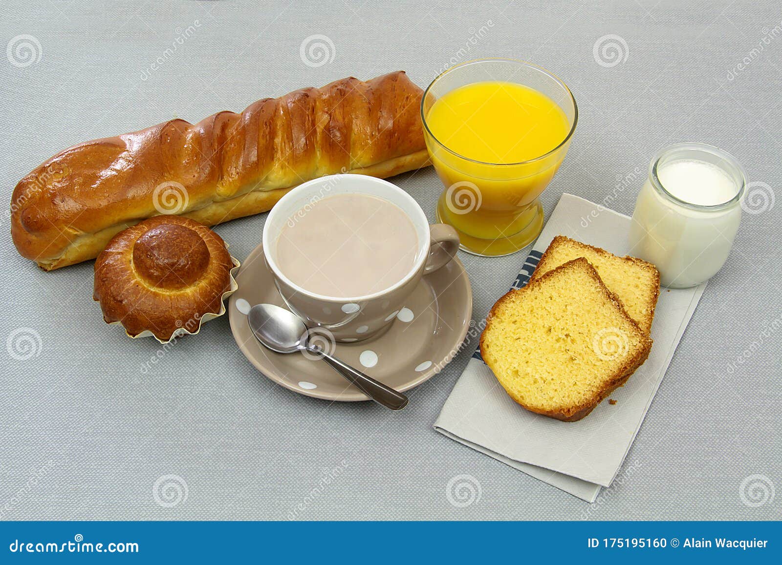 Breakfast on a table stock photo. Image of yogurt, viennoiserie - 175195160