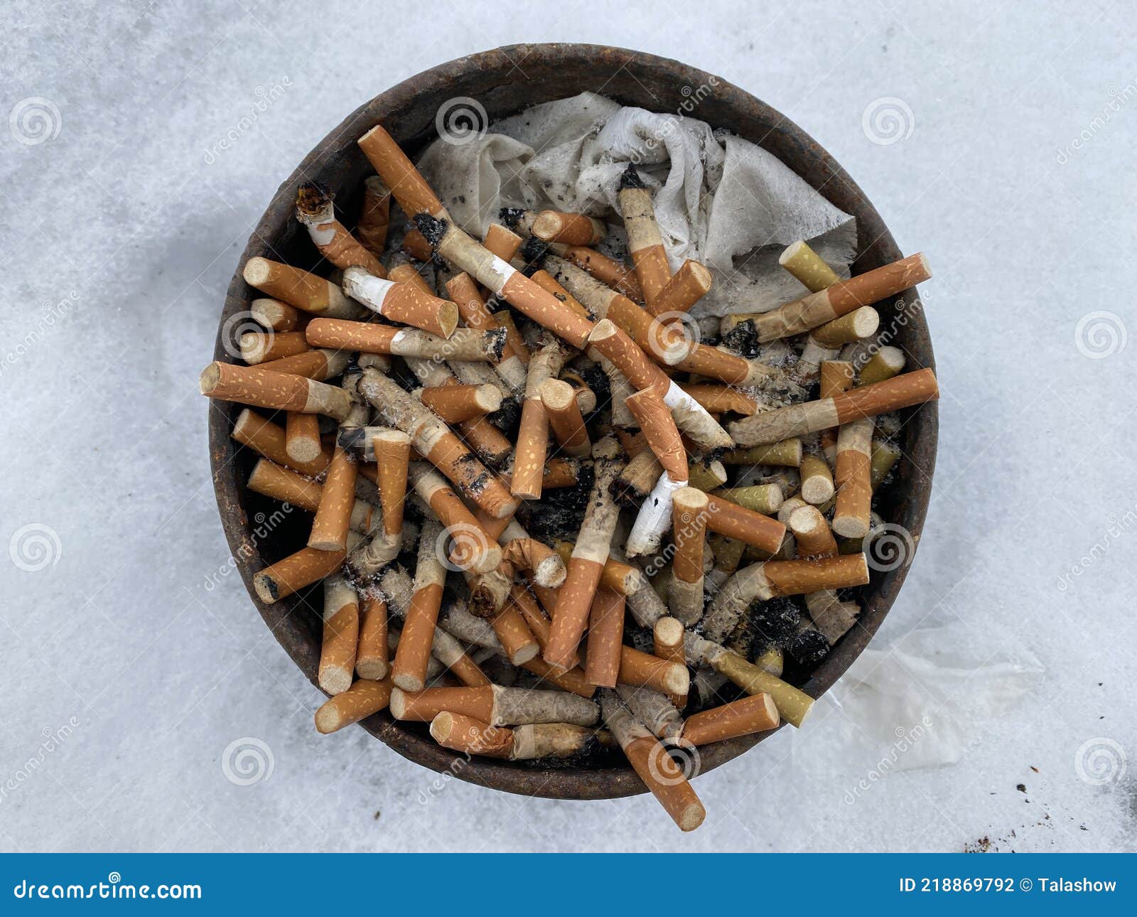 Full Bucket of Cigarette Butts Close Up Stock Photo - Image of sign ...