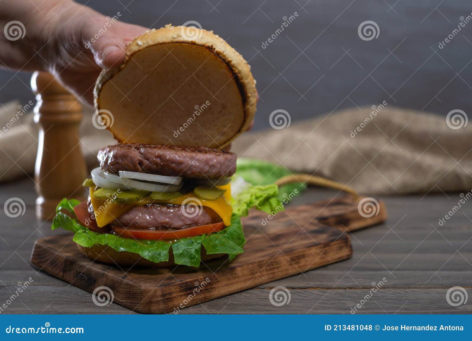 Full burger stock photo. Image of eatery, fast, international - 213481048