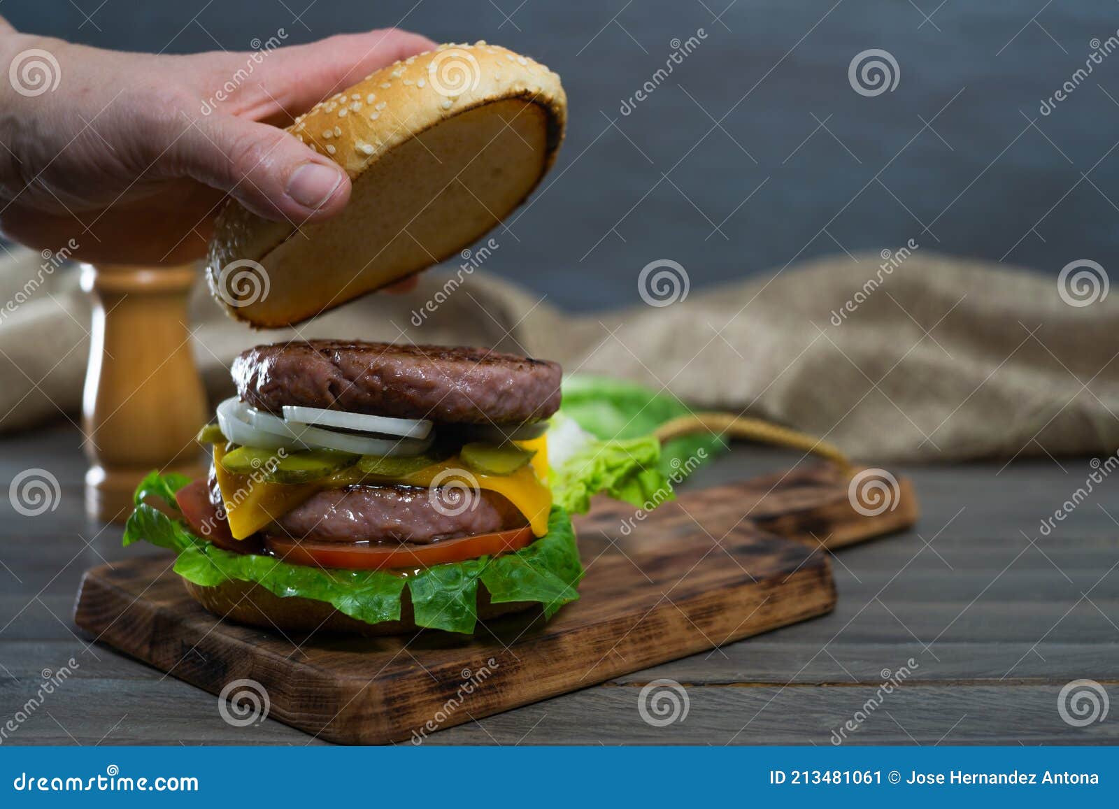 Full burger stock image. Image of addictive, gastronomy - 213481061