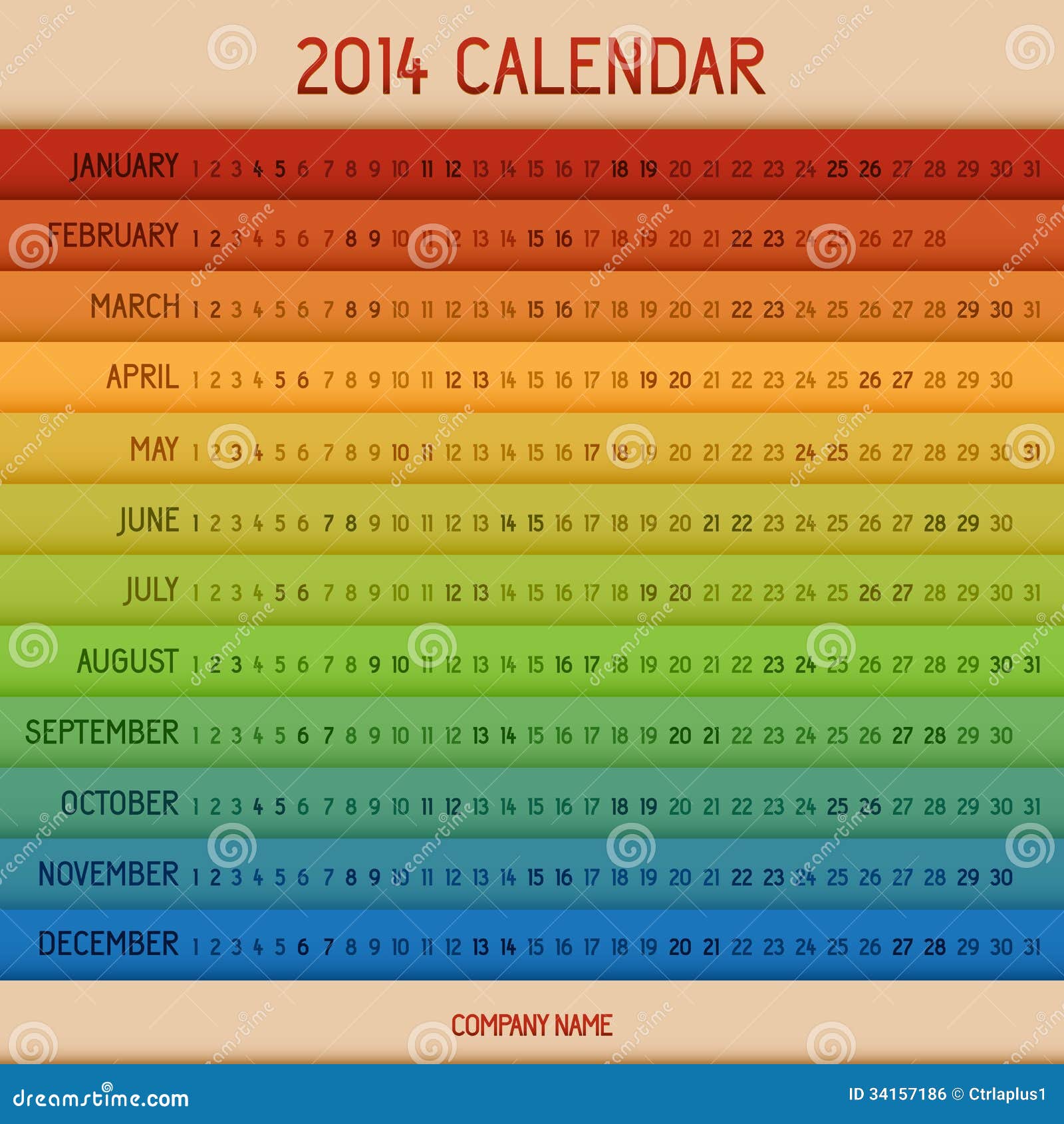 Full color 2014 calendar stock vector. Illustration of green - 34157186