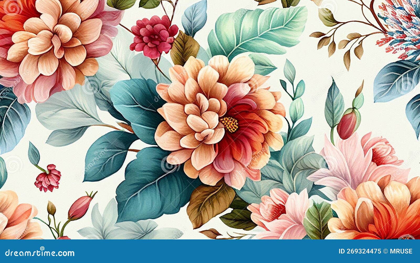 Full Color Flowers Pattern Created with Generative AI Technology Stock ...