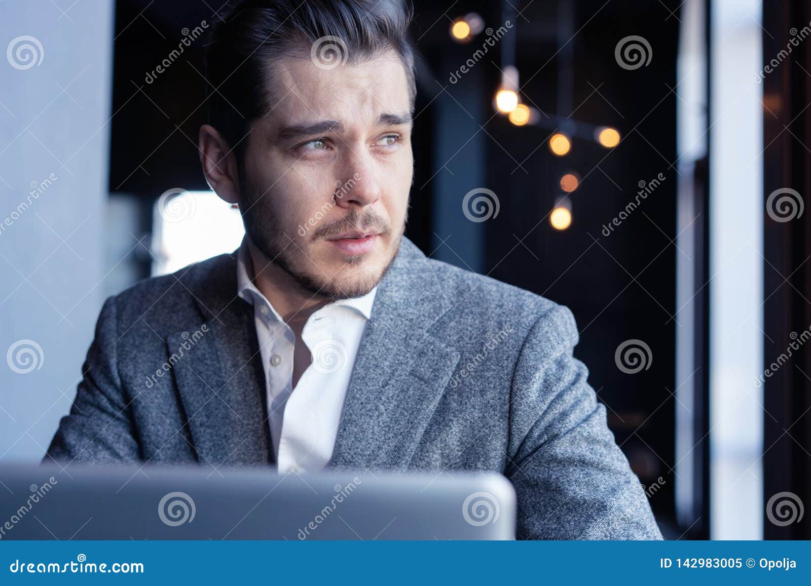 Full Concentration. Good Looking Young Man in Full Suit Using Computer ...
