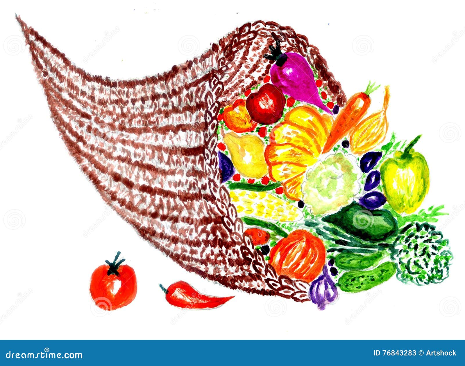 Full Cornucopia For Thanksgiving Feast Day. Rich Harvest Of Pumpkin ...