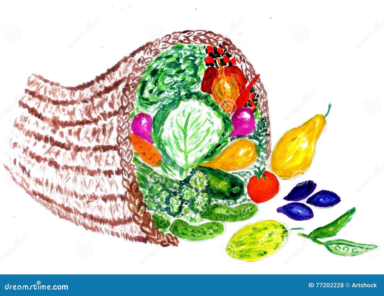 Full Cornucopia Watercolor Royalty-Free Illustration | CartoonDealer ...
