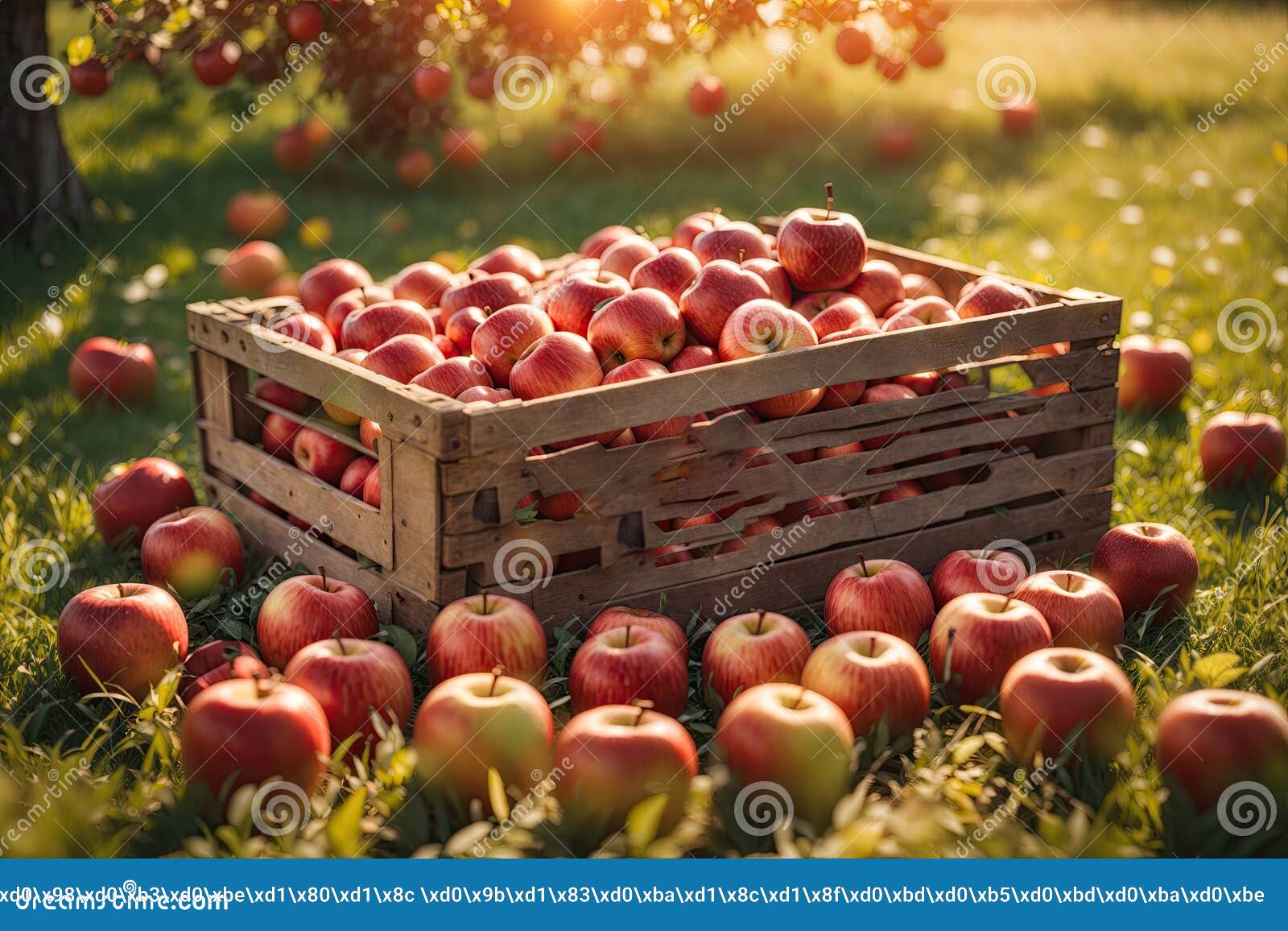 A Full Crate of Ripe Red Apples in the Grass. Ai Generative Stock ...
