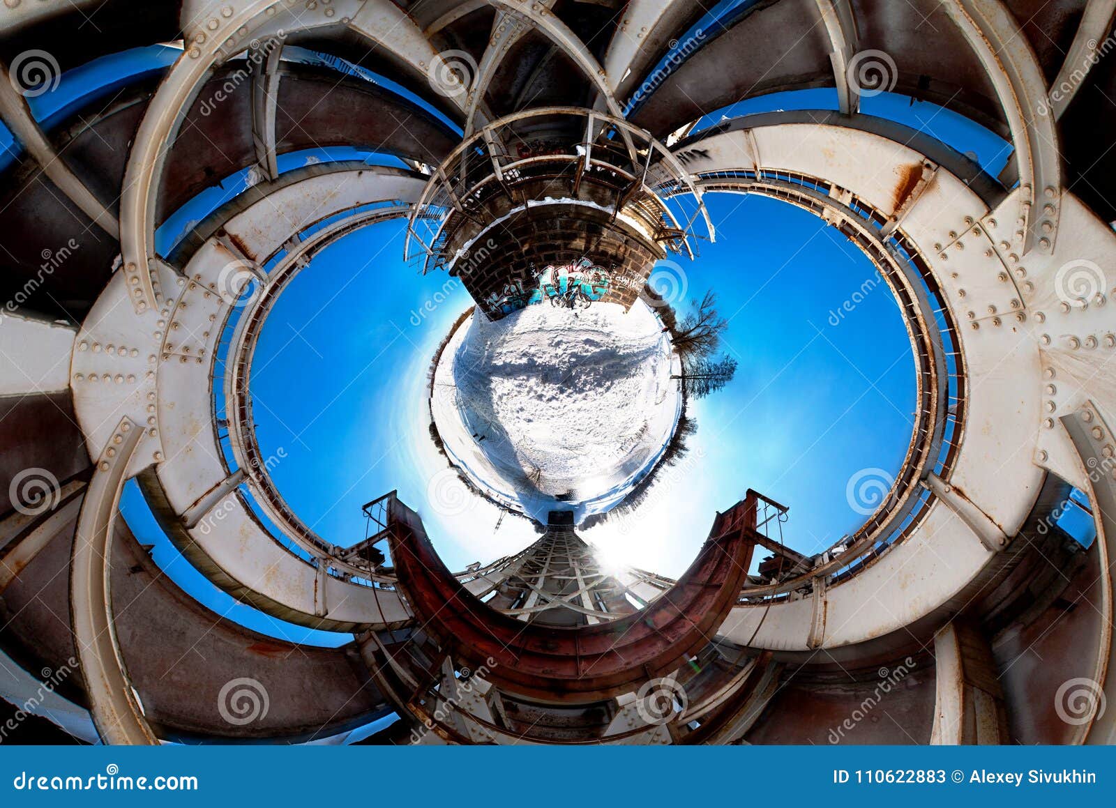 Full 360 by 180 Degree Panorama View Abandon Bridge Near River with ...