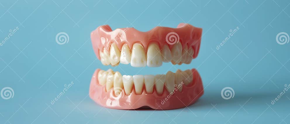 Full Denture Set Isolated on Light Blue Background Stock Photo - Image ...