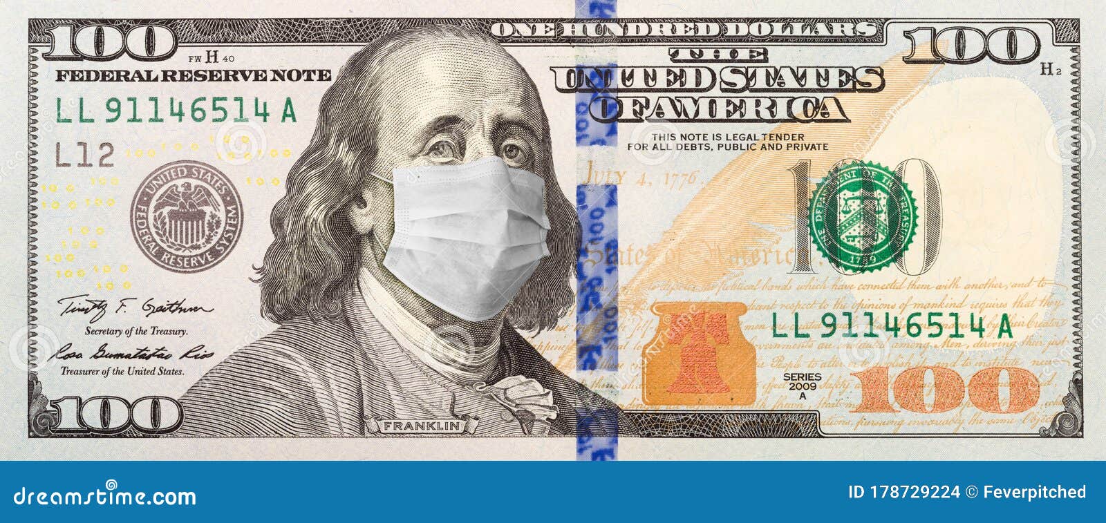 100 Dollar Bill with Concerned Expression Wearing Medical Face Mask ...