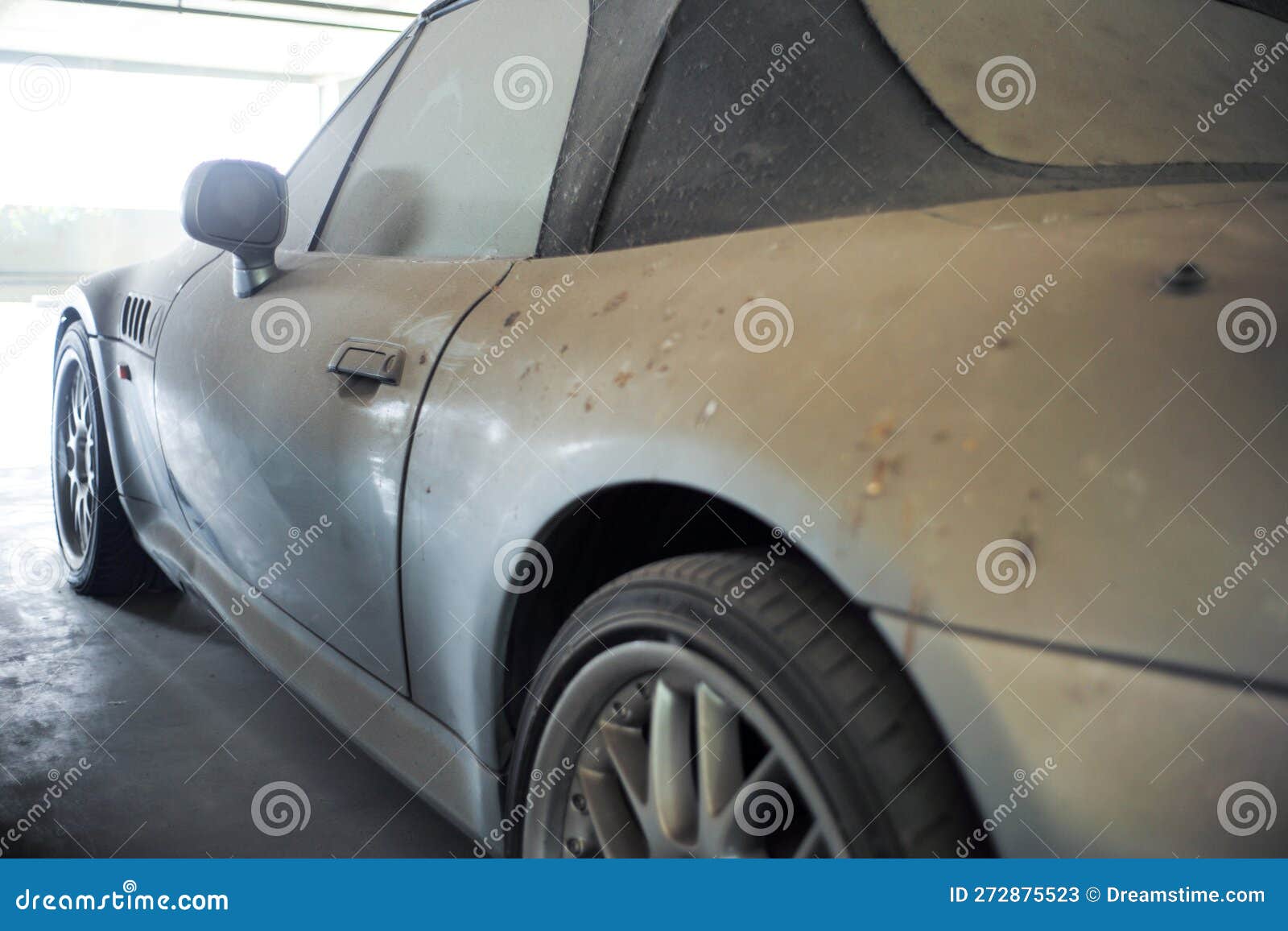 The Full of Dust Covered on the Old Car Abandoned in the Parking Lot ...
