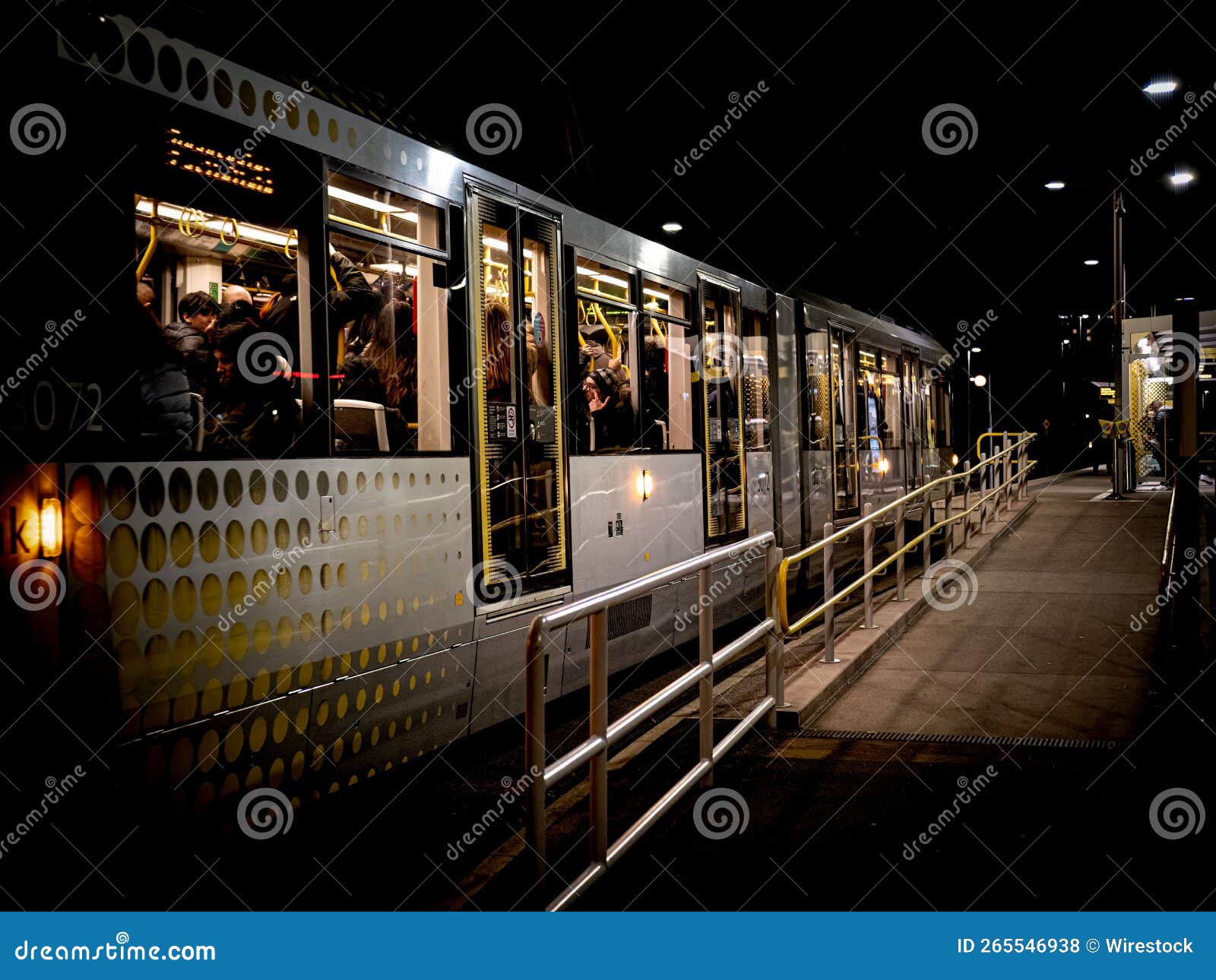 Full Electric Tram at Station during a Nighttime Editorial Stock Photo ...