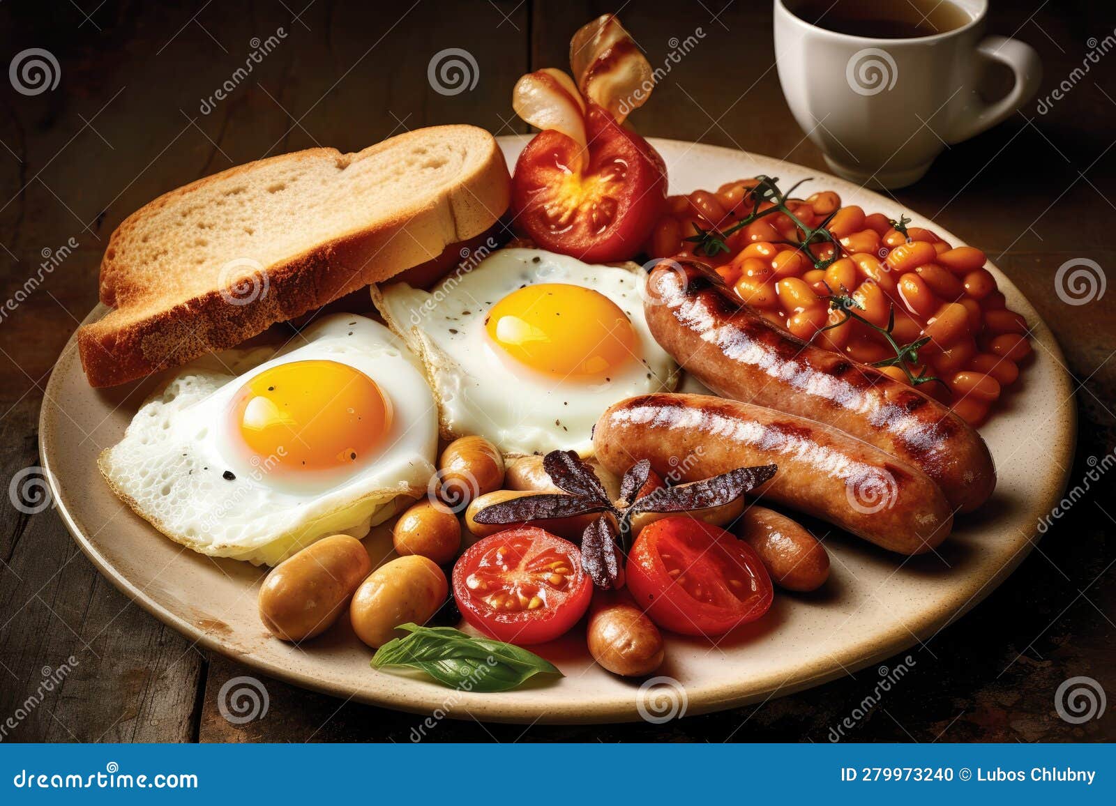 Full English Breakfast on Plate Stock Illustration - Illustration of ...