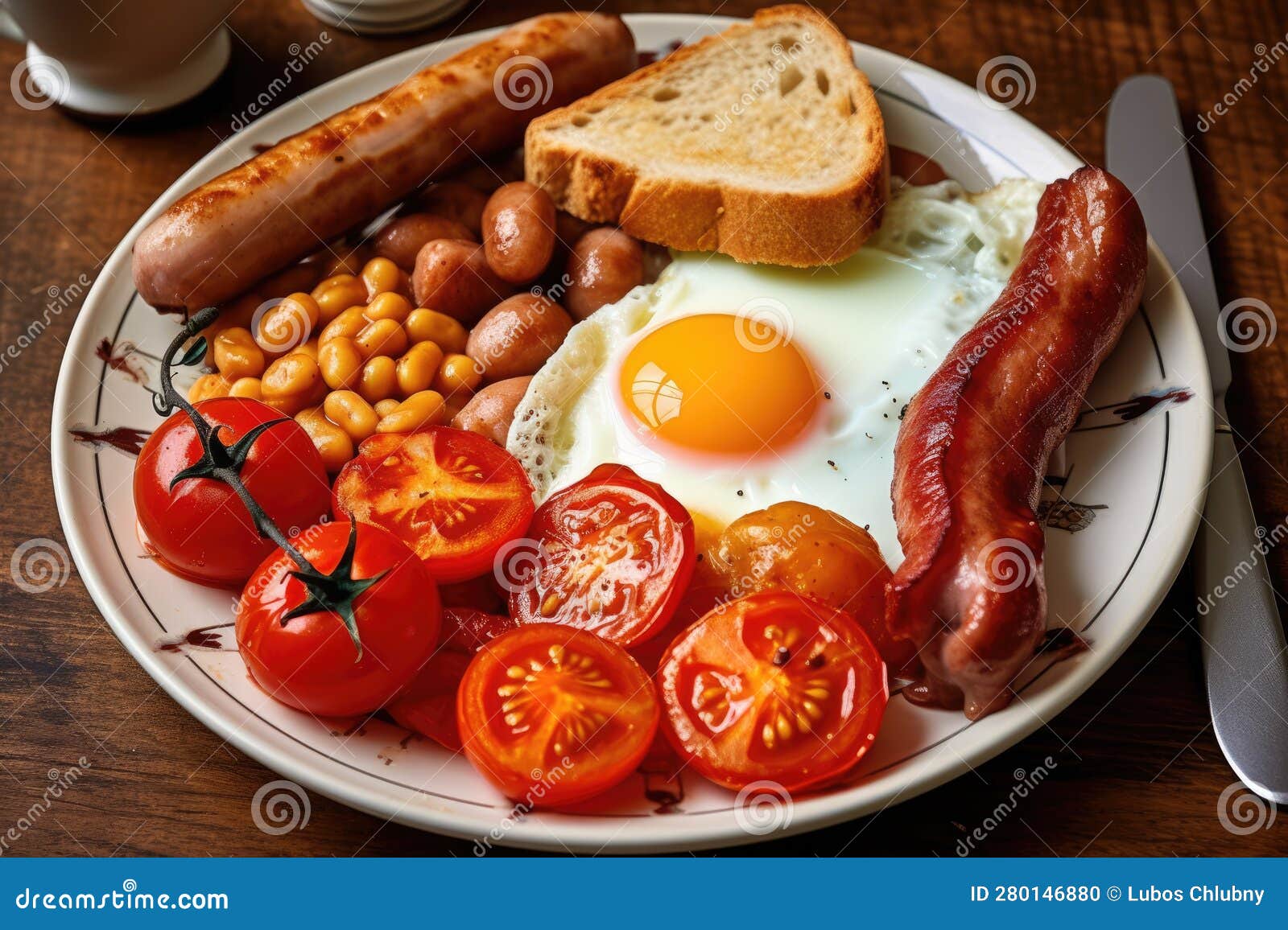 Full English Breakfast on Plate Stock Illustration - Illustration of ...