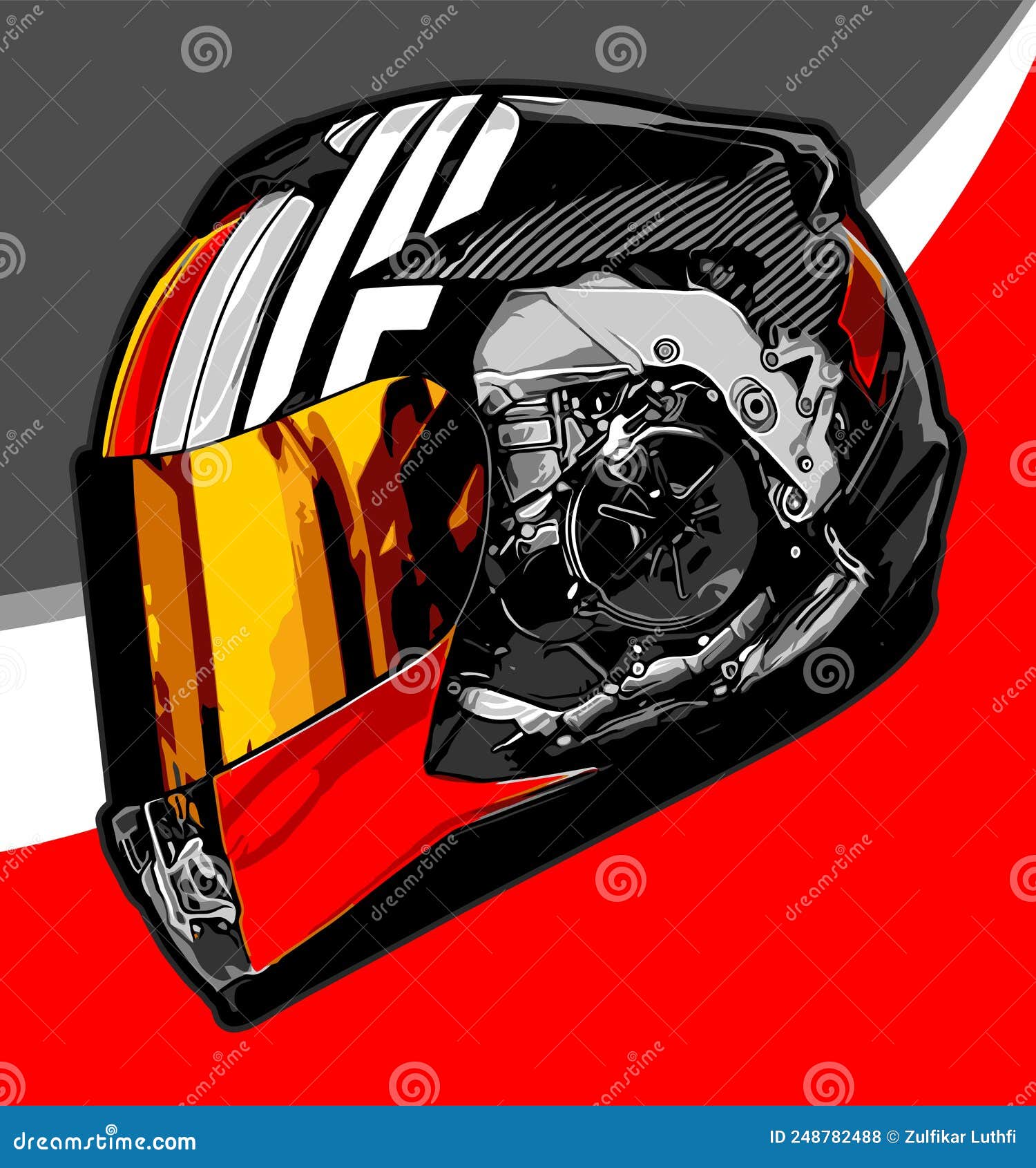 A Cool Helmet with a Motorcycles Engine Pattern Stock Vector ...