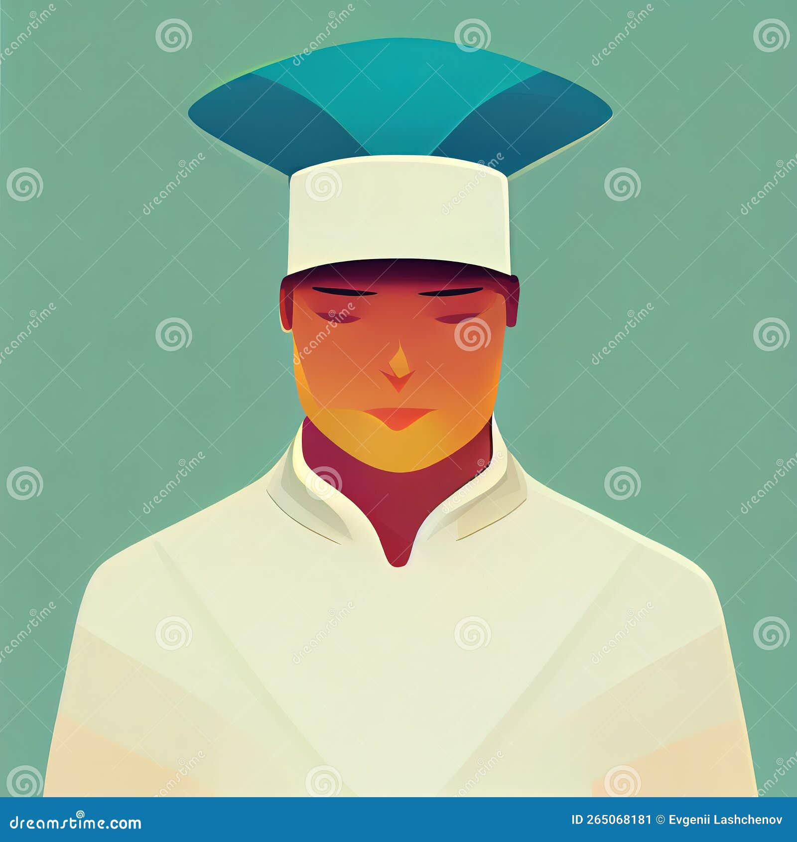 Full Face Portrait of a Chef. Cook in a Cap Color Flat Illustration ...