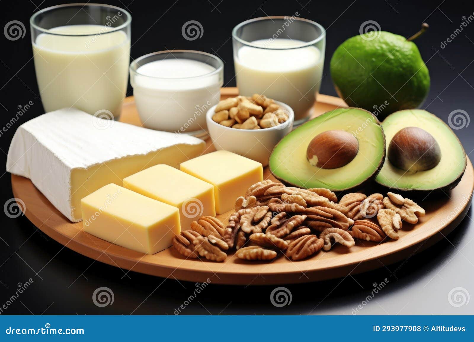 Full-fat Dairy Products, Avocados, and Nuts on a Platter Stock ...