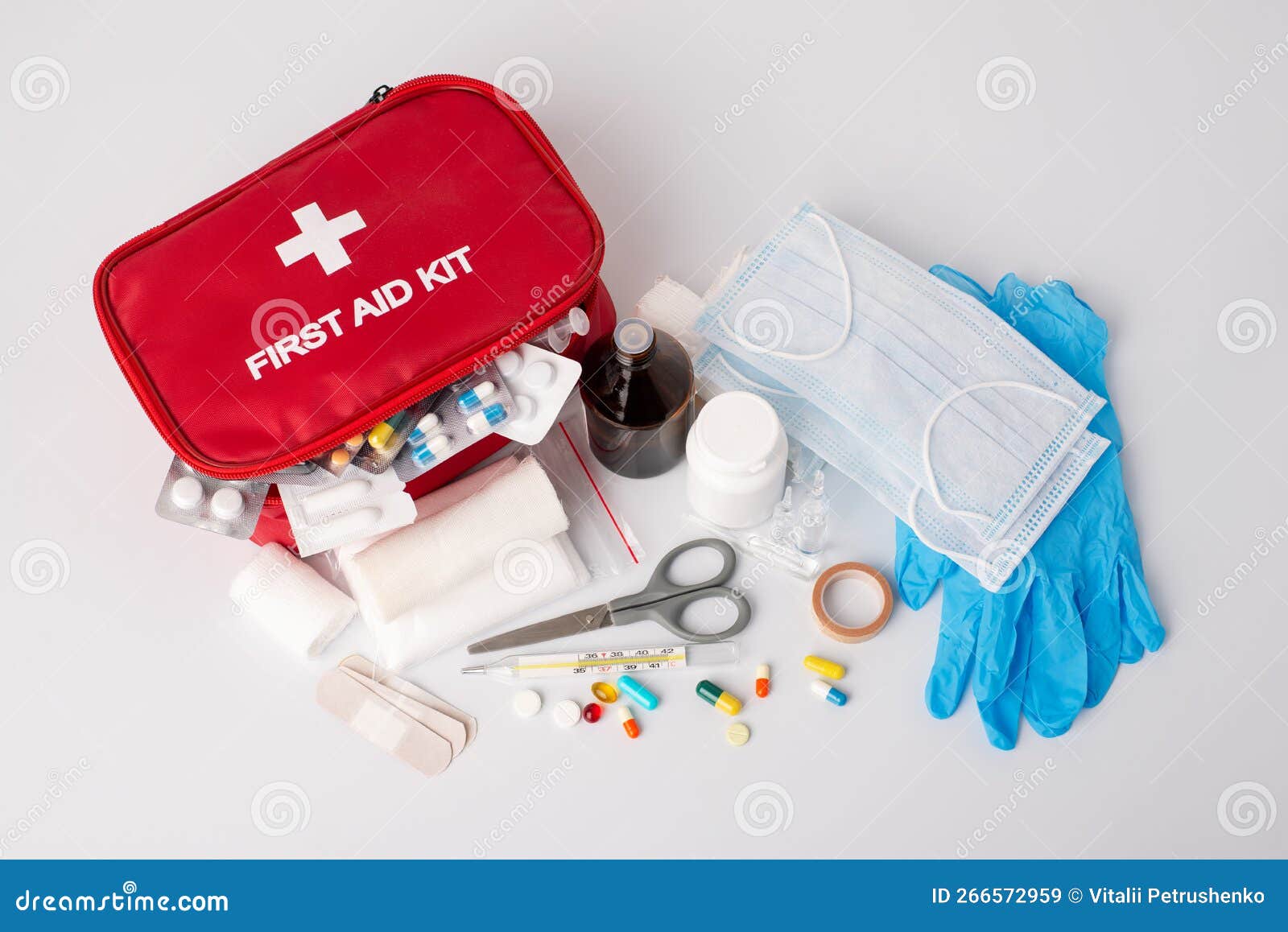 Full first aid kit stock image. Image of medic, bandages - 266572959