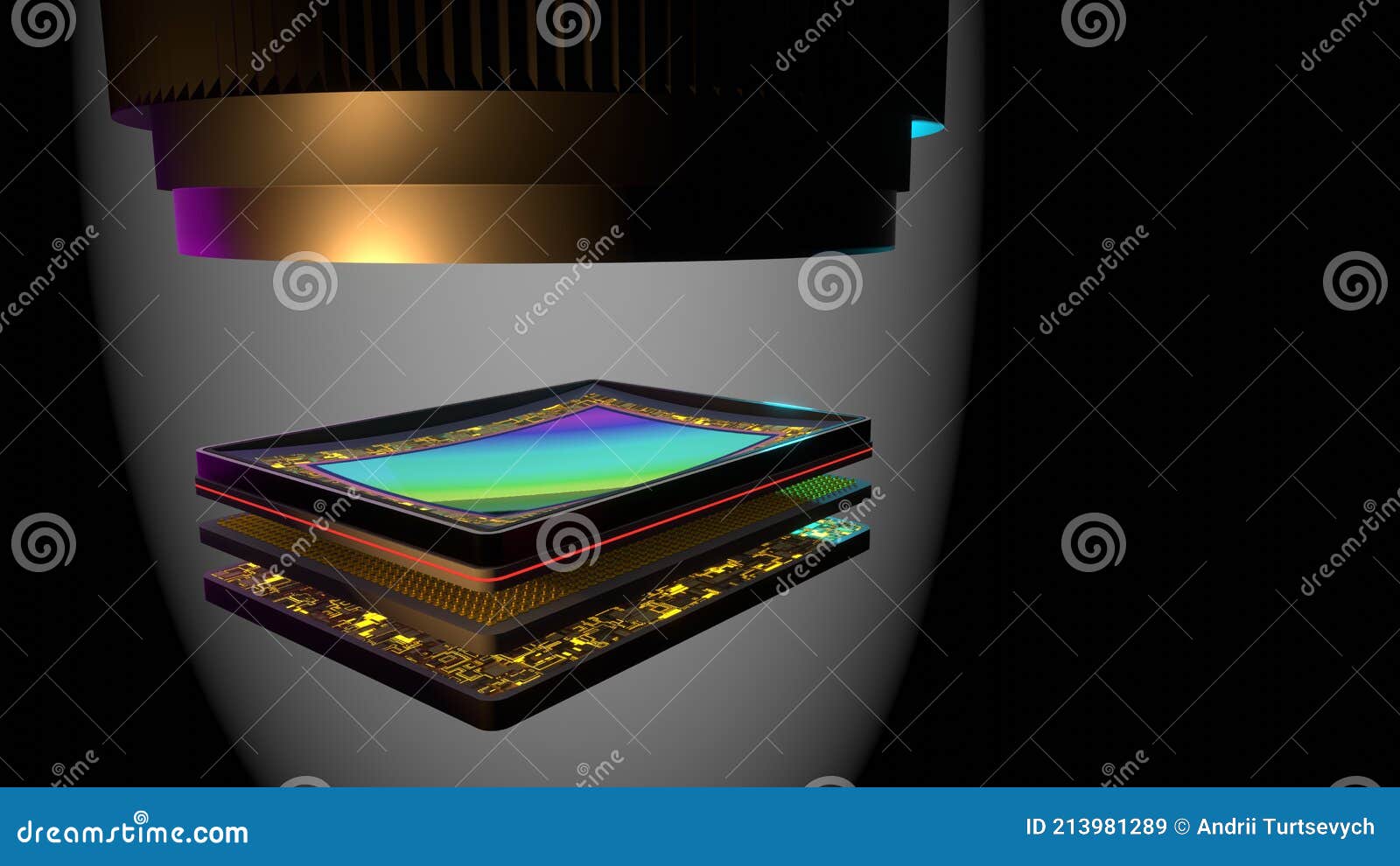 Curved Sensor for Digital Camera with Lens, Prototype 3D Rendering ...