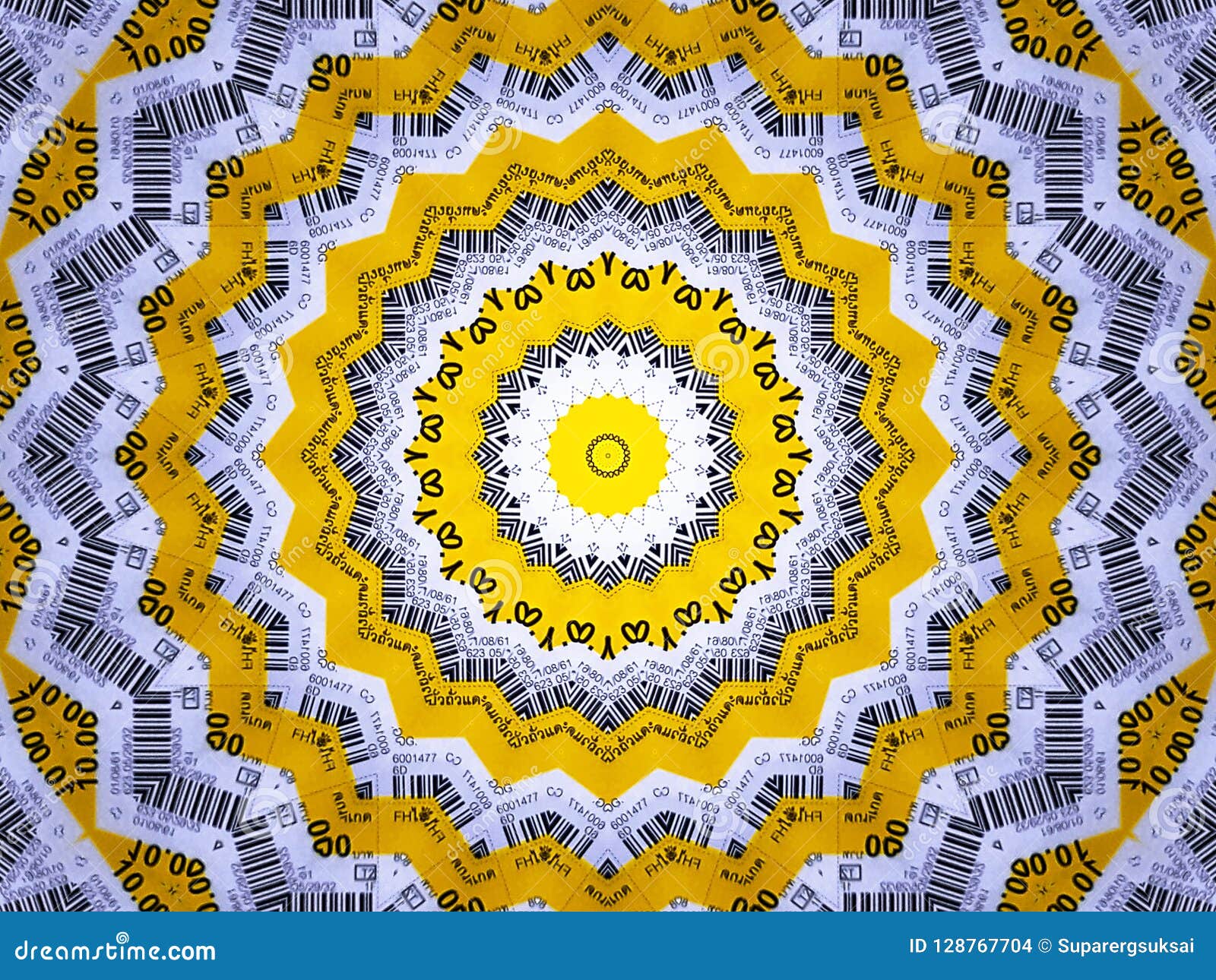 Background of Yellow and White Mandala with Bar Code Pattern Stock ...