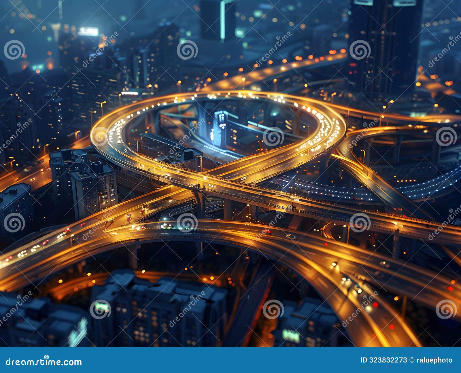 Full Frame of City Overpass at Night, Circular Flyover and Traffic ...