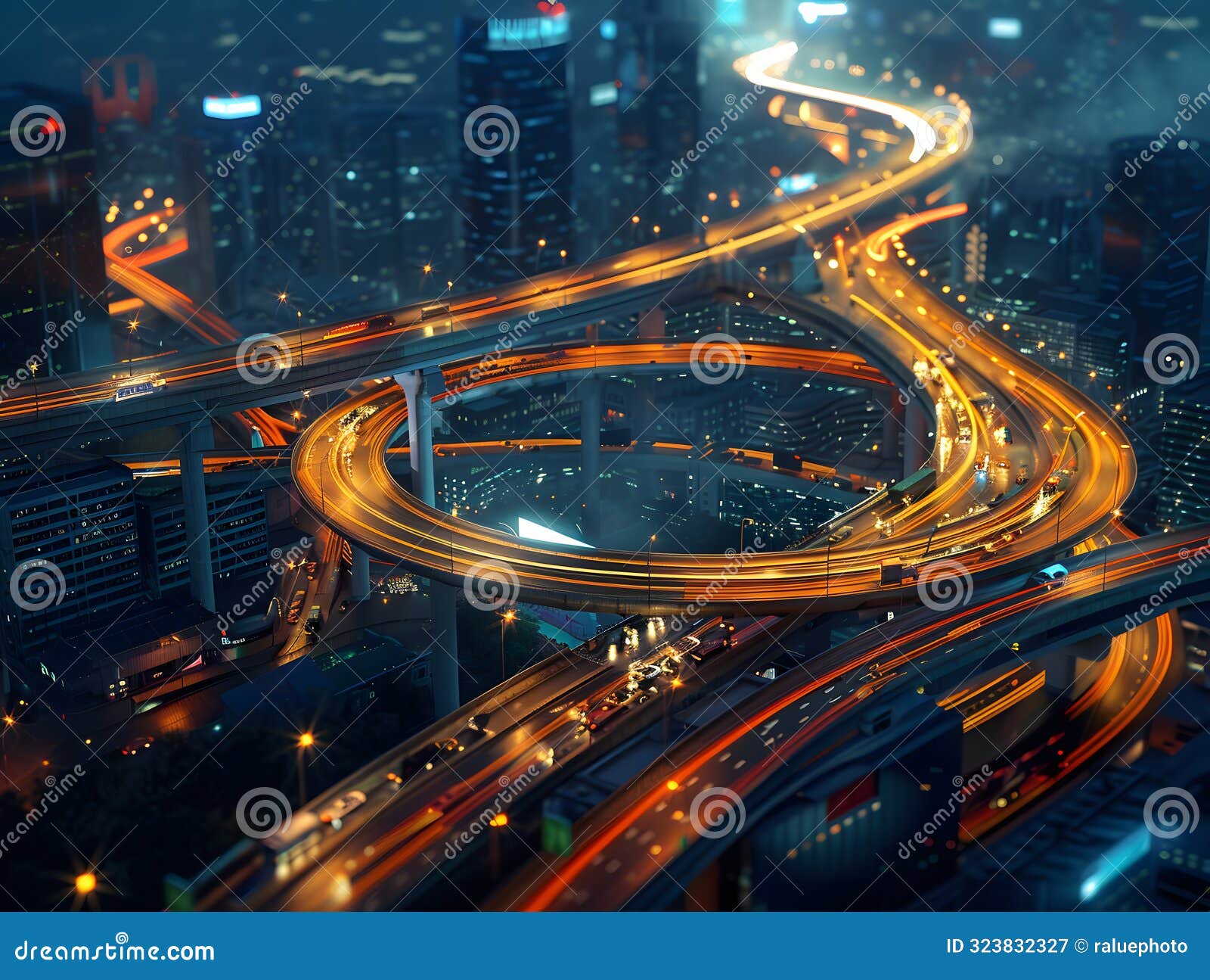 Full Frame of City Overpass at Night, Circular Flyover and Traffic ...
