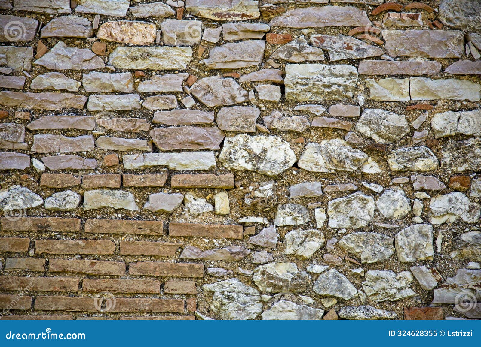 Full Frame of Ancient Brickwork Made with Bricks and Stone Blocks of ...