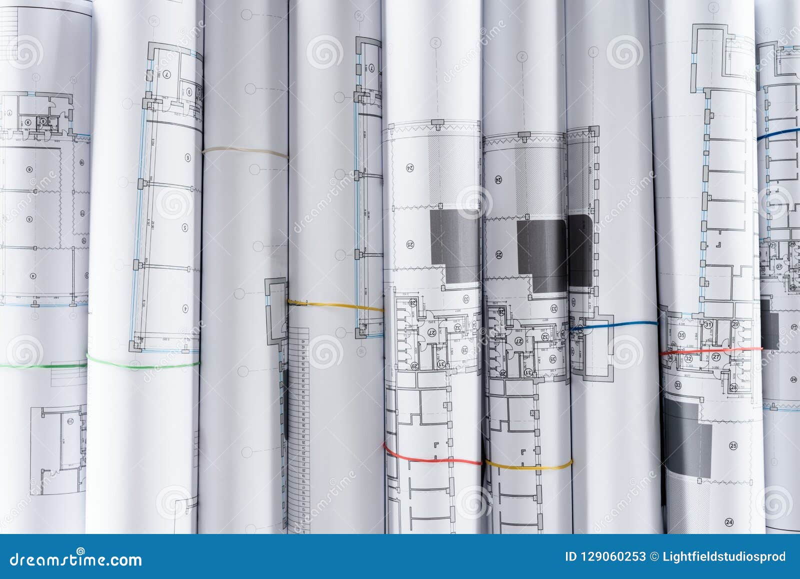 Full Frame Image of Arranged Architect Blueprints Placed Stock Image ...