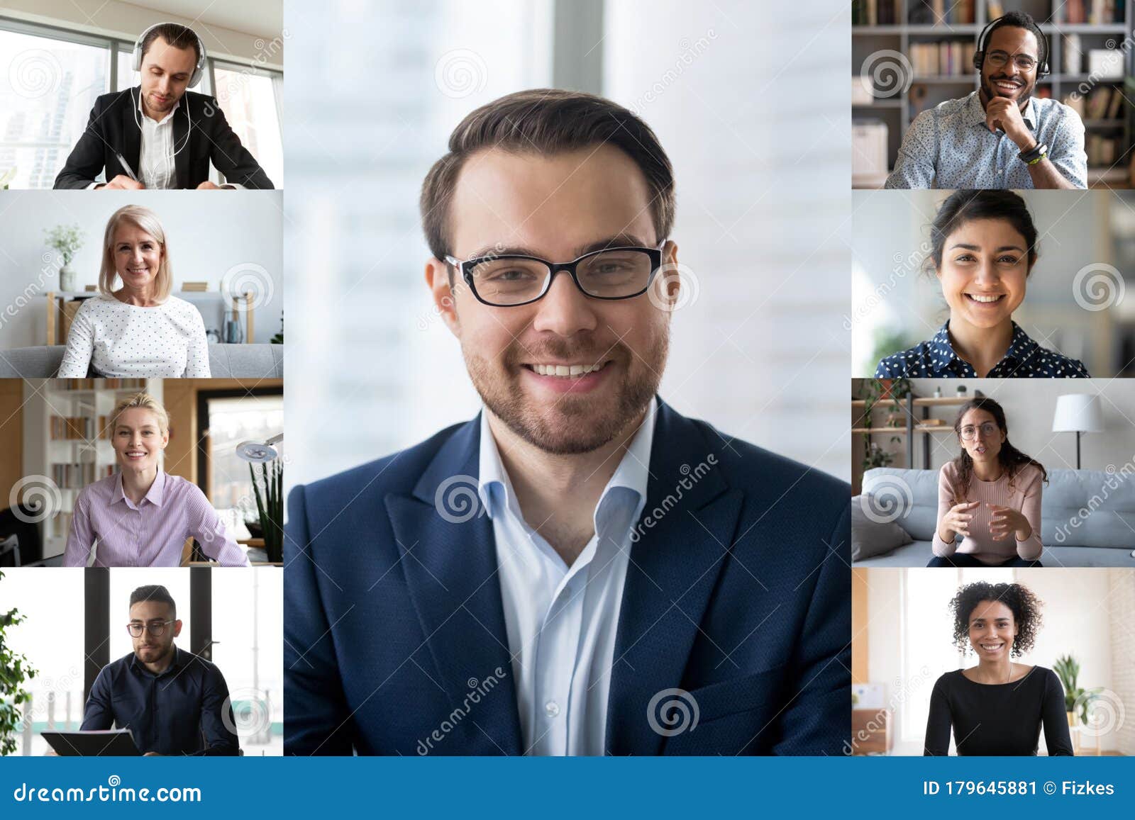 Laptop Screen Webcam View Multiracial Businesspeople Involved in Group ...