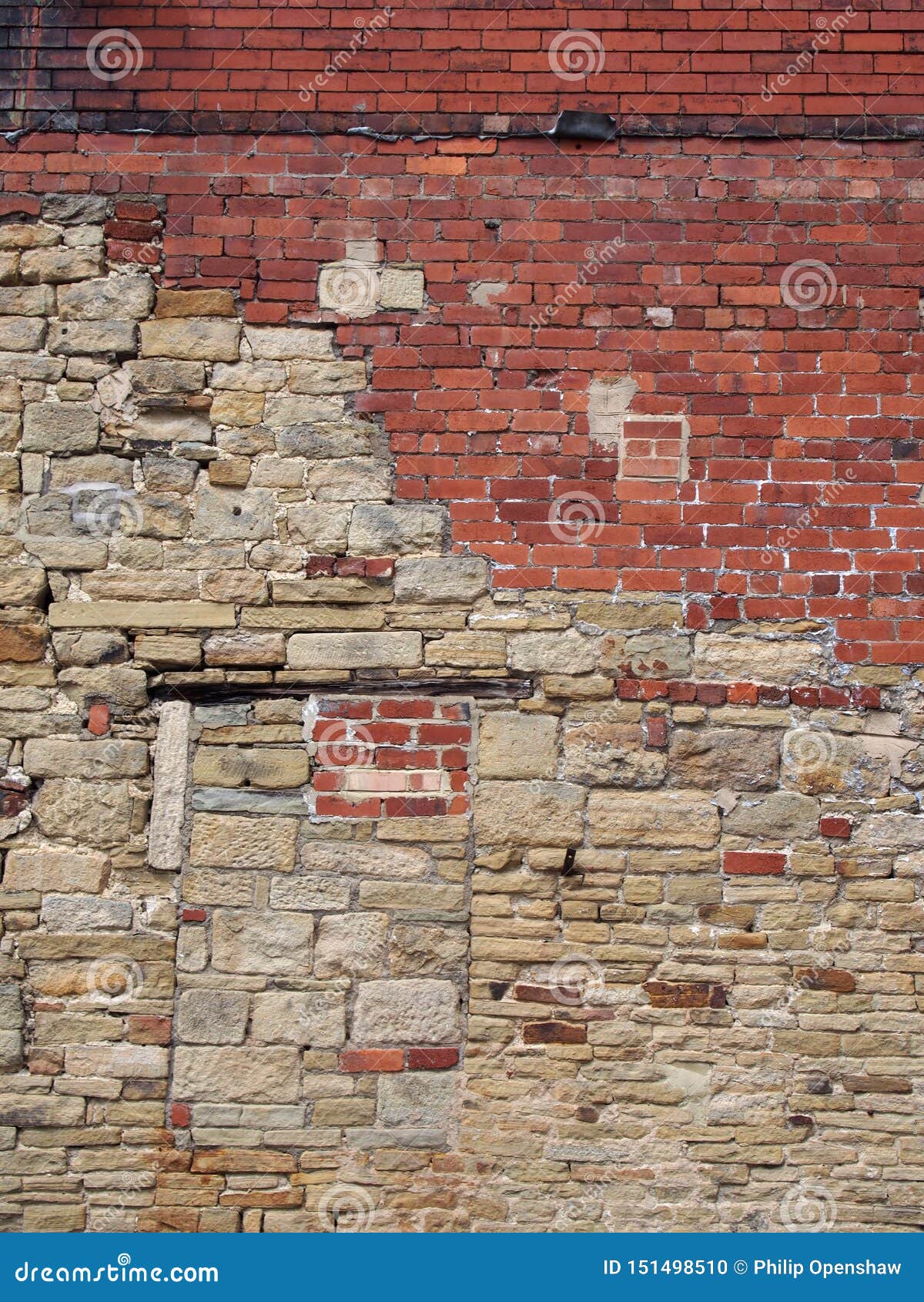 Full Frame Image of a Large Old Wall Made of Mixed Bricks and Stone ...