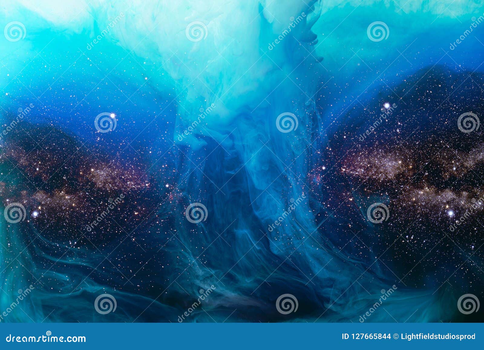 Full Frame Image of Mixing Blue Paint Splashes in Water with Universe ...