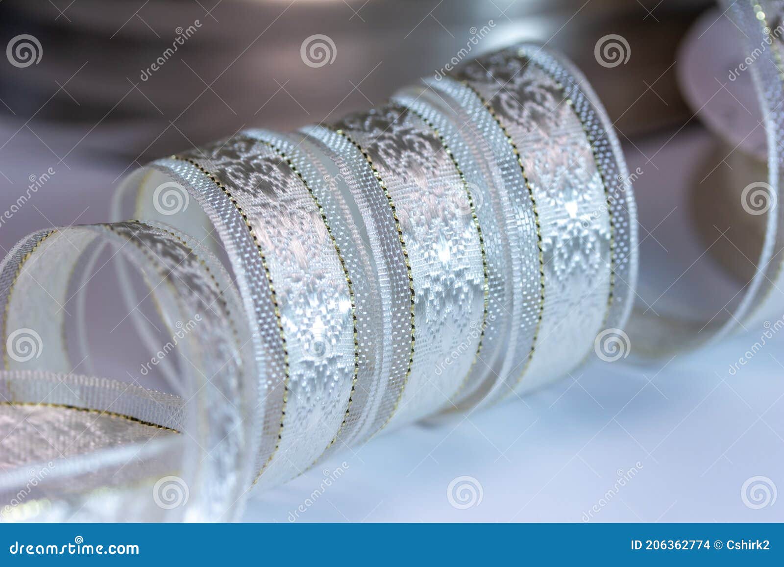 Macro Defocused Silver White Brocade Fabric Ribbon Abstract Stock Photo ...
