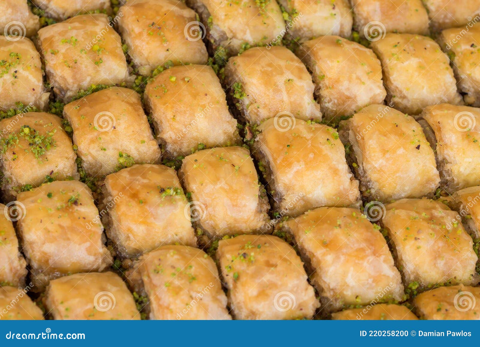 Full Frame of Rectangle-shaped Nut Baklava on a Tray with Pistachio ...