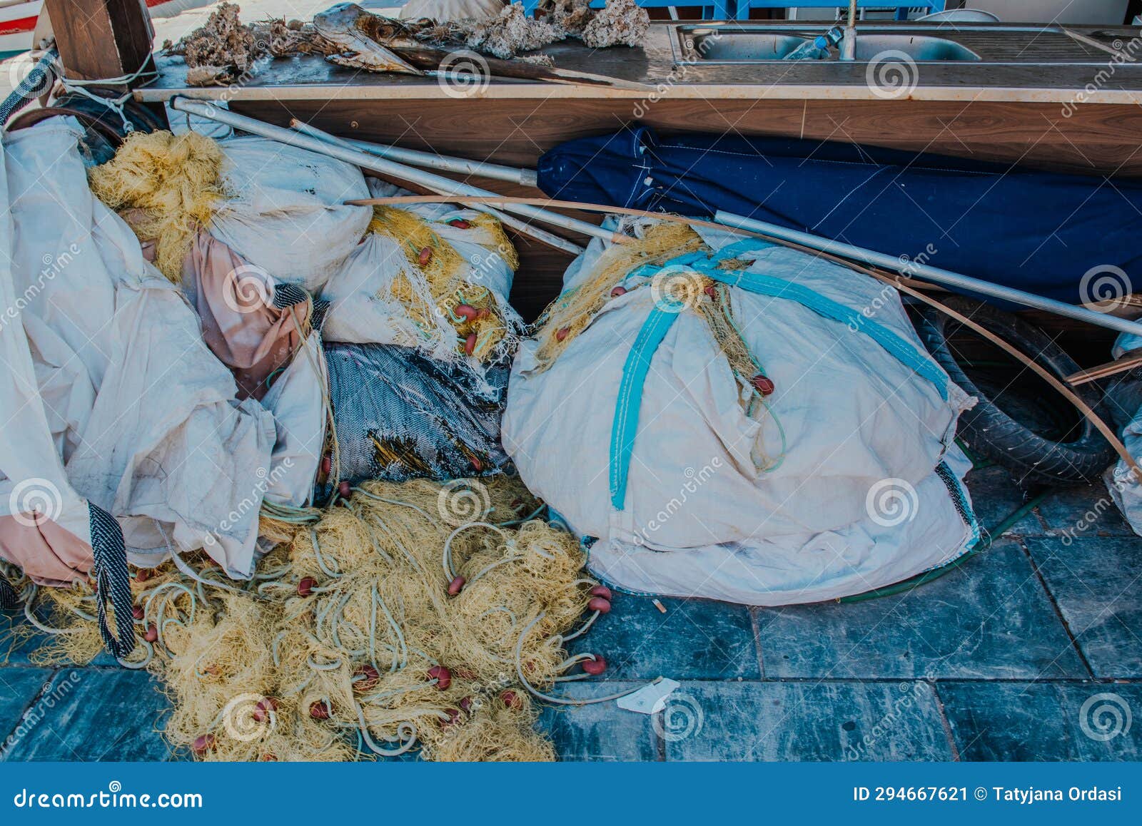 Full Frame Shot of Fishing Nets. Tangled Fishing Tackle and Nets Stock ...
