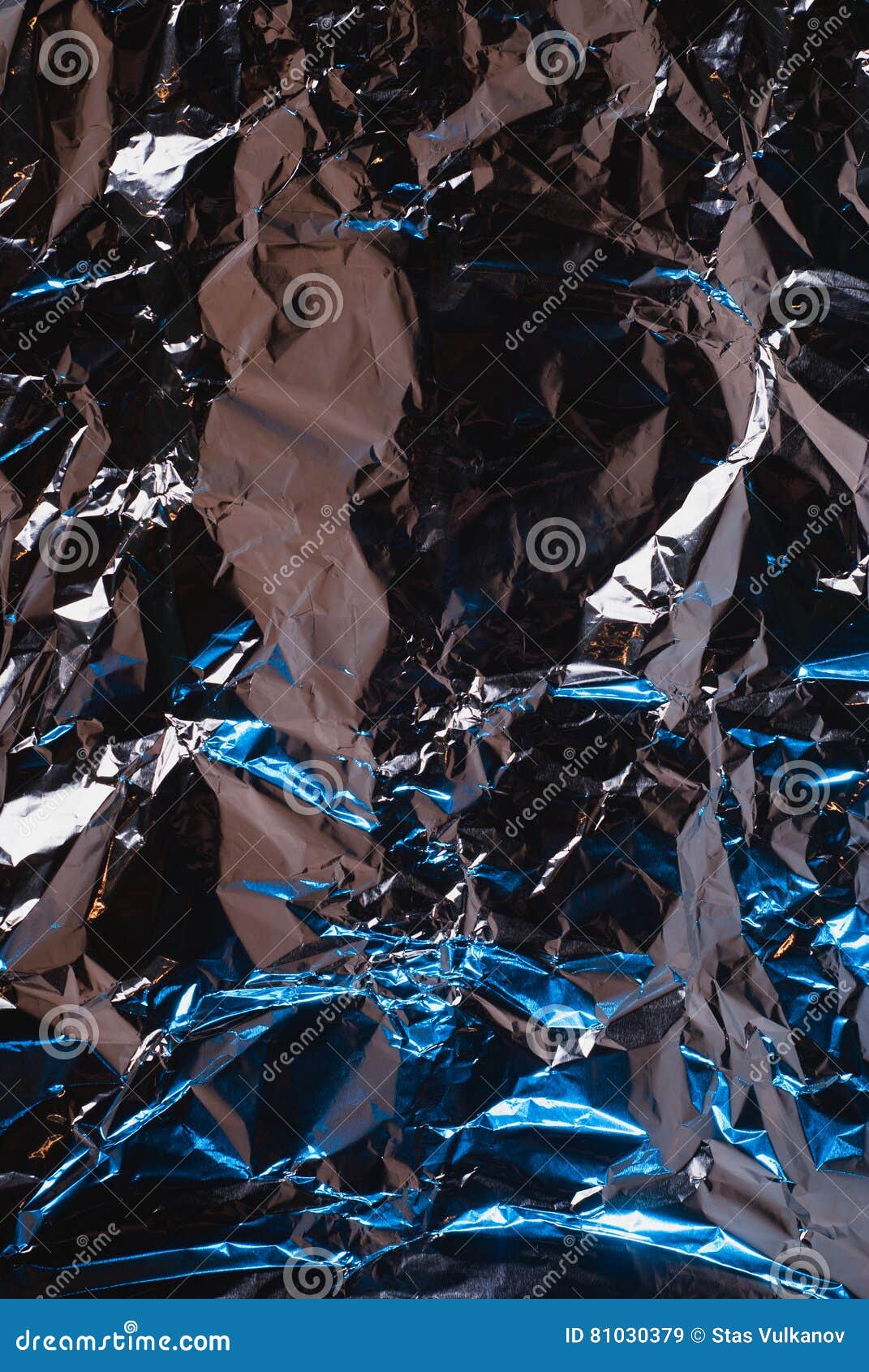 Full Frame Take a Sheet of Crumpled Aluminum Foil, the Blue Light on ...