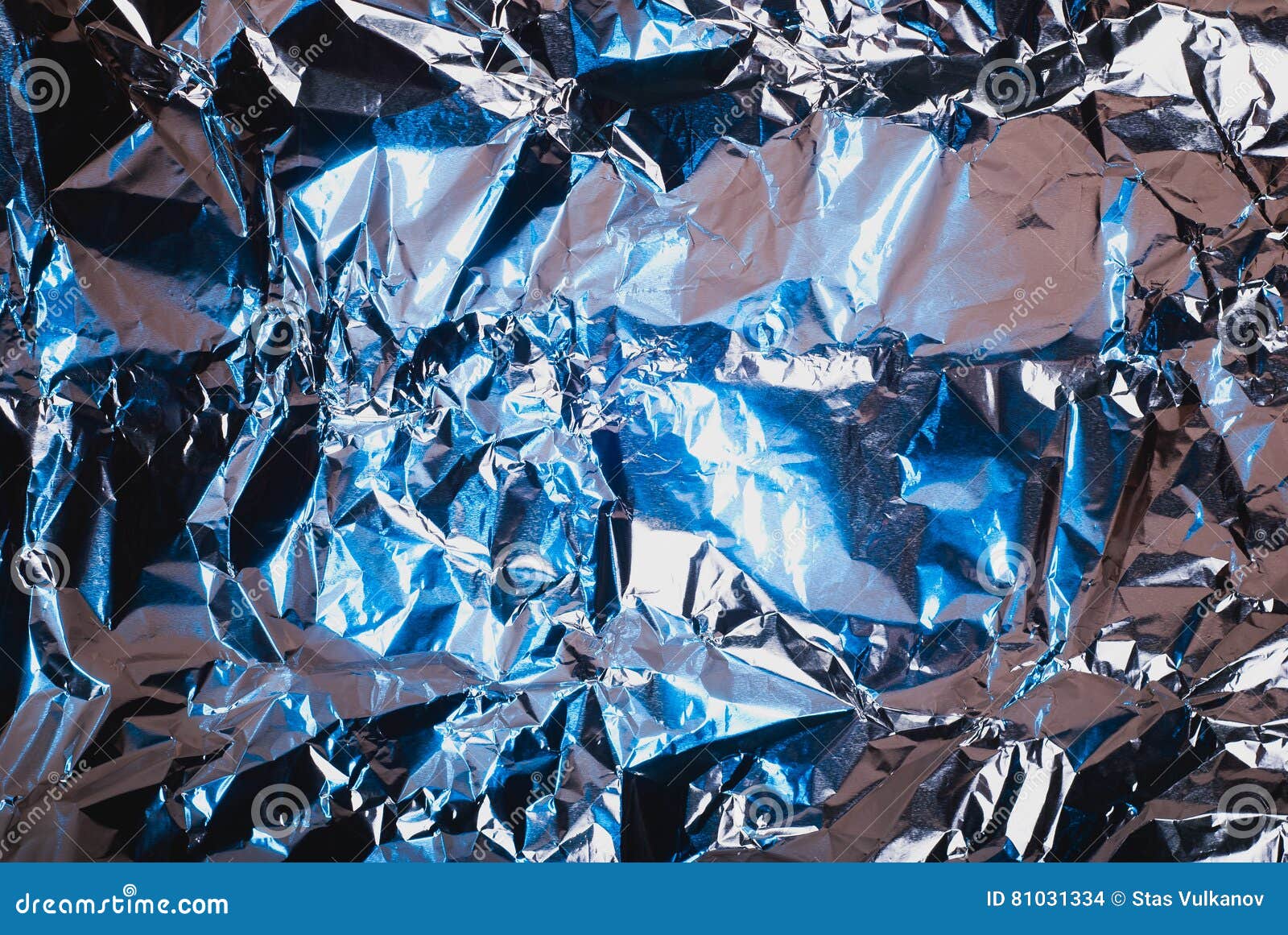 Full Frame Take a Sheet of Crumpled Aluminum Foil, the Blue Light on ...