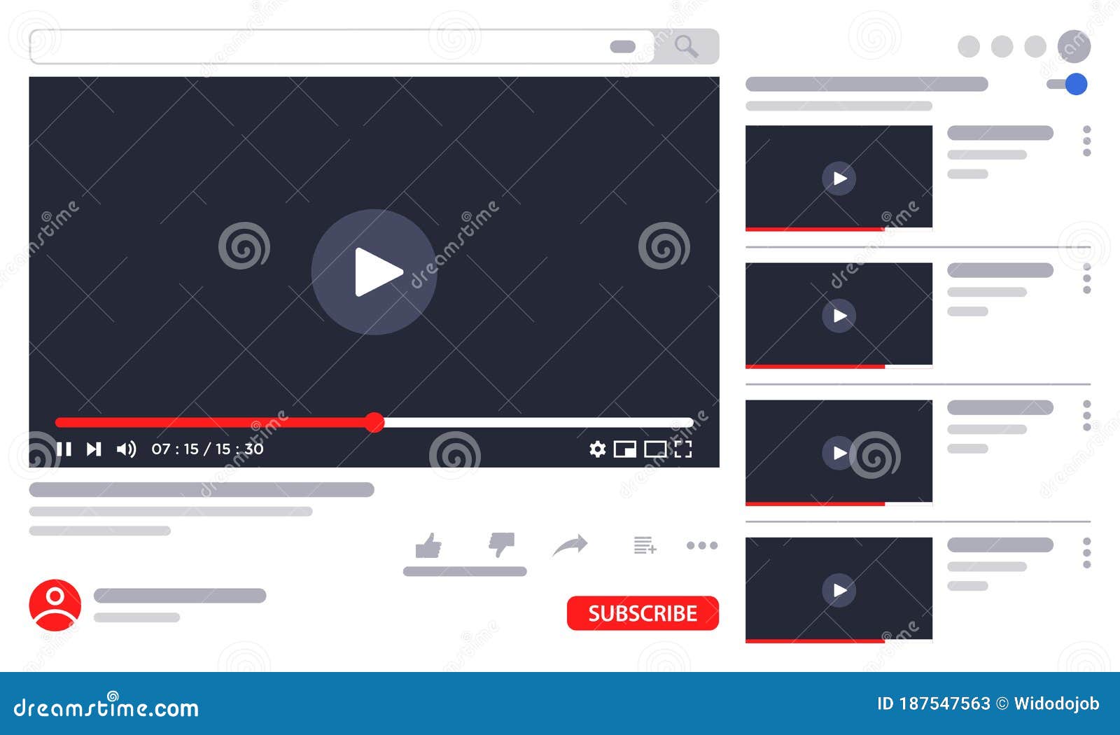 Frame Video Player Interface. Design Mockup Video Channel Pc. Tube ...