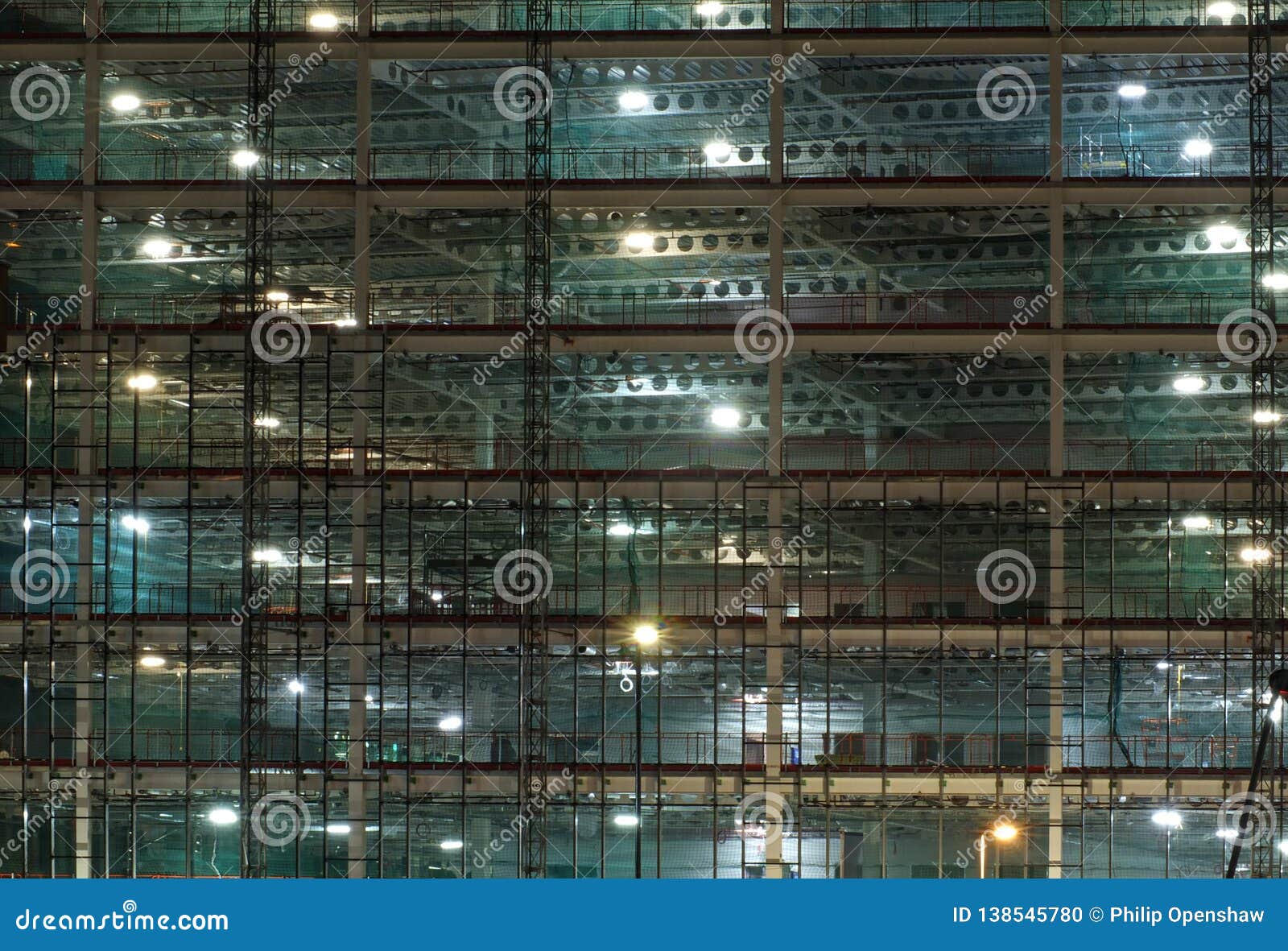 Full Frame View of a Large Construction Site at Night Illuminated by ...