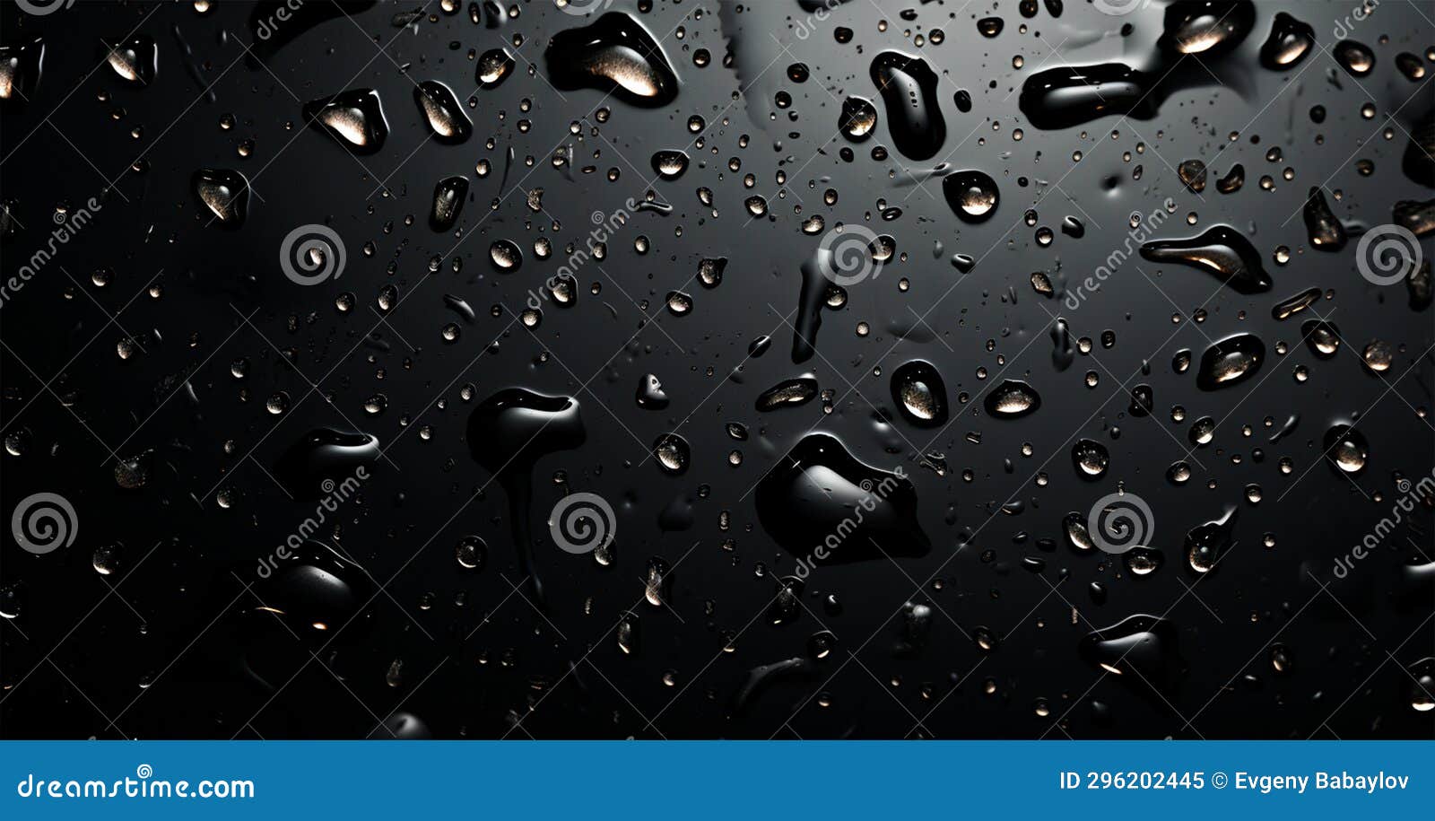 Full Frame of Water Drops Sliding on a Black Wet Surface - AI Generated ...