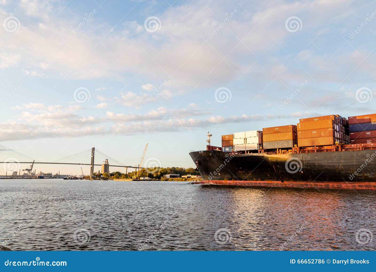 Full Freighter Heading Toward Bridge Stock Photo - Image of bridge ...