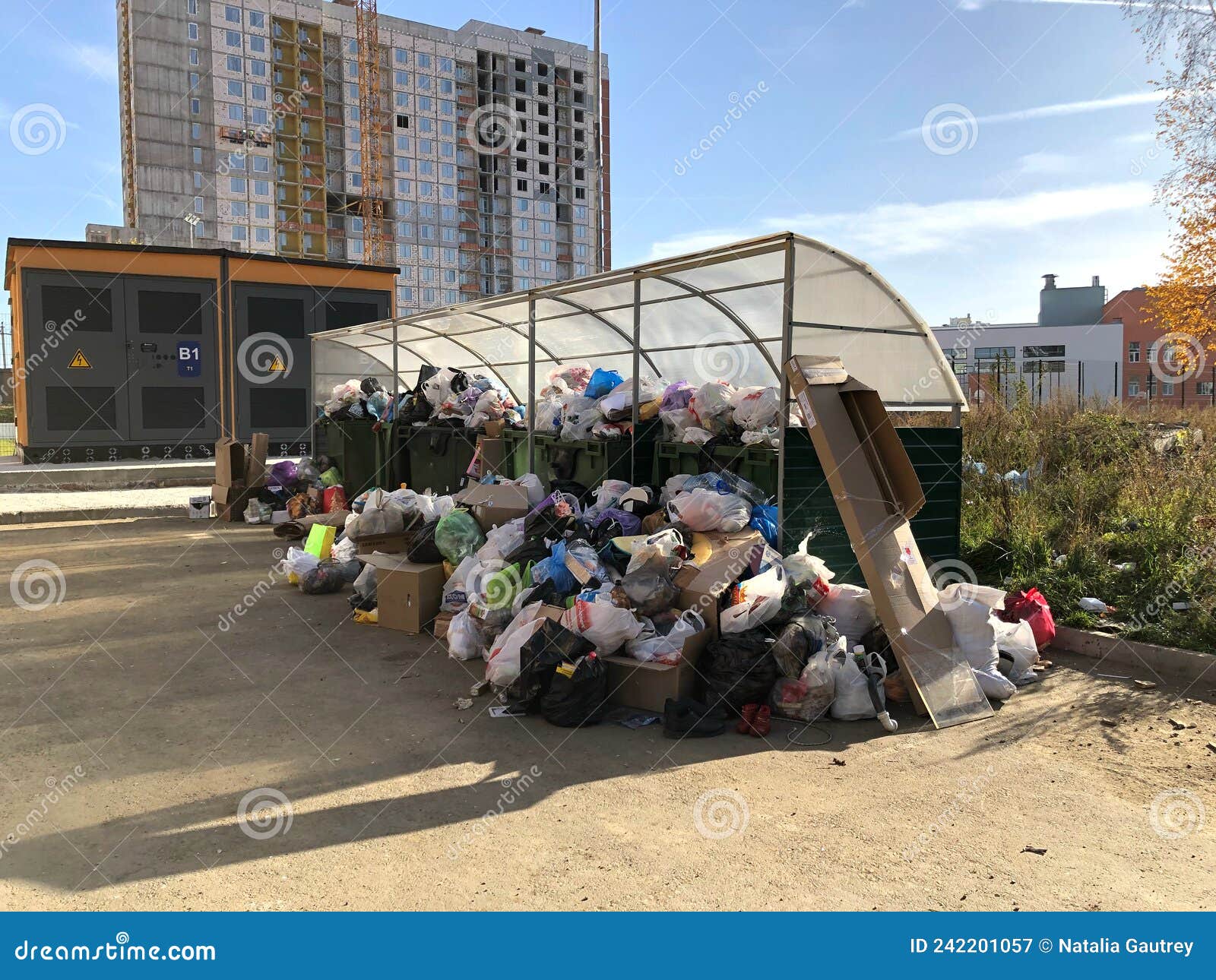 Full Garbage Bin in the City, a Pile of Waste. Environmental Pollution ...