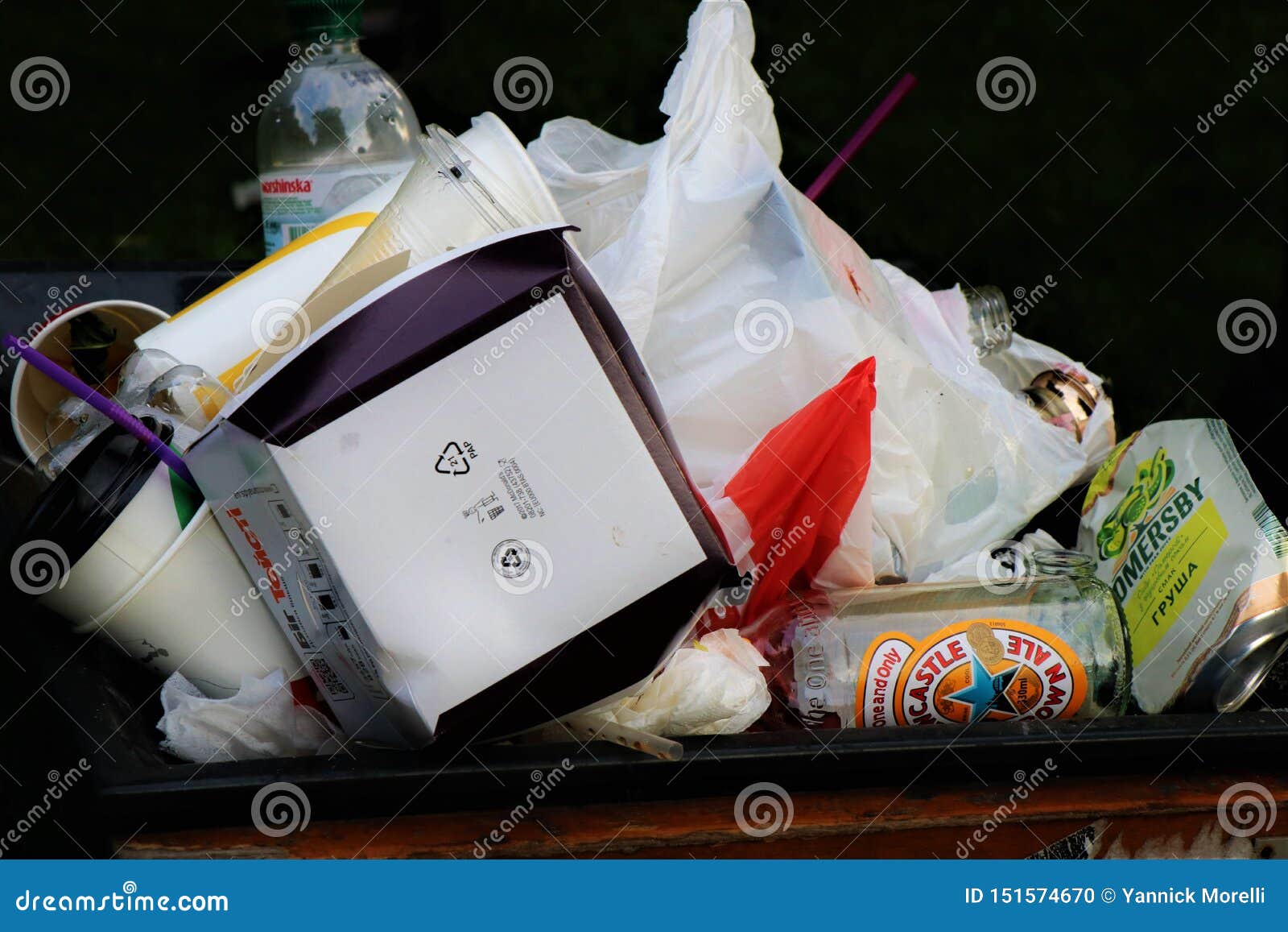 Full garbage can isolated. editorial image. Image of pollution - 151574670