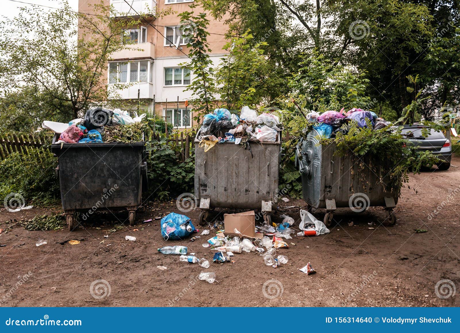 Full of garbage cans stock photo. Image of ecology, dumpster - 156314640