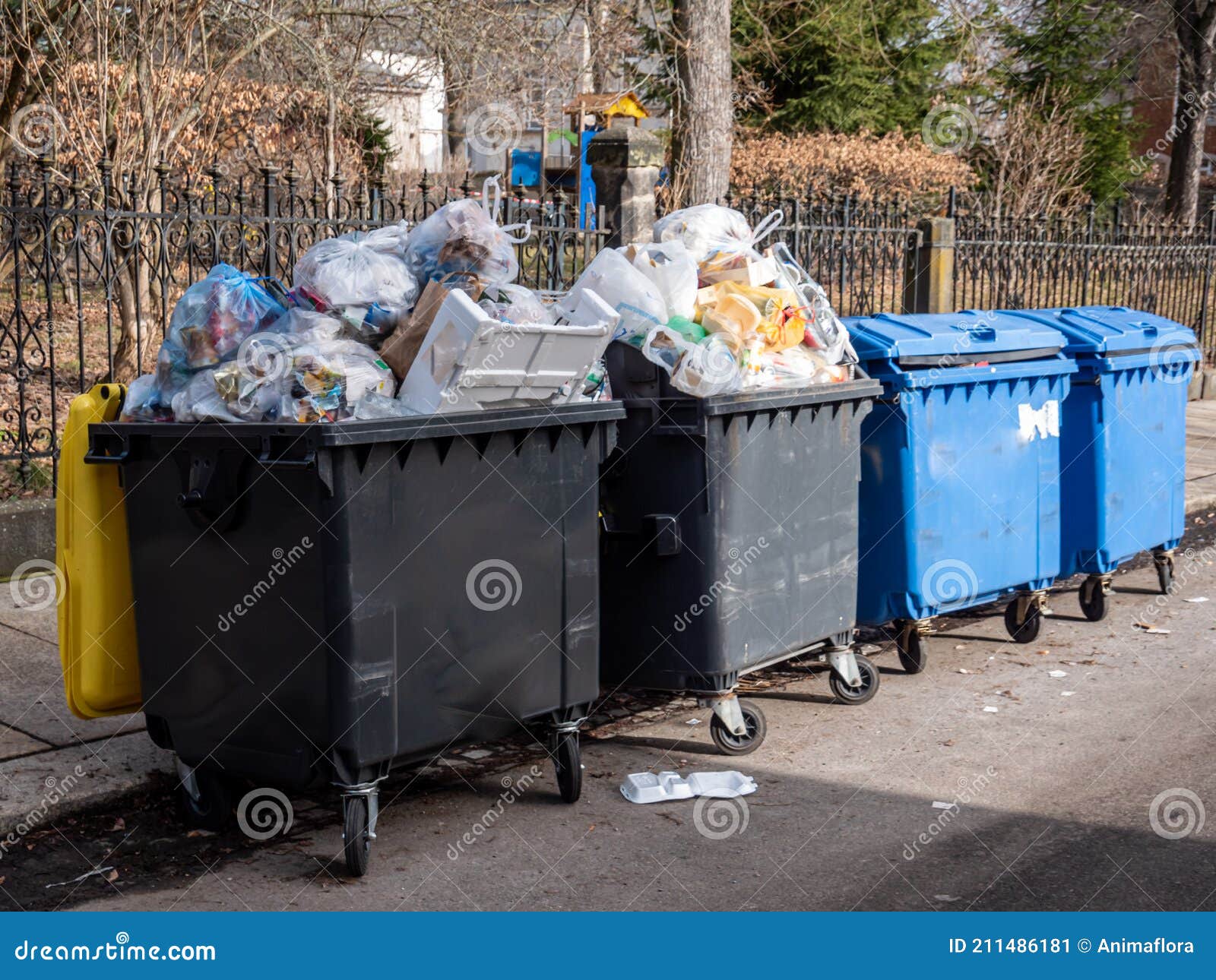 Full Garbage Cans in the City Editorial Photo - Image of separation ...