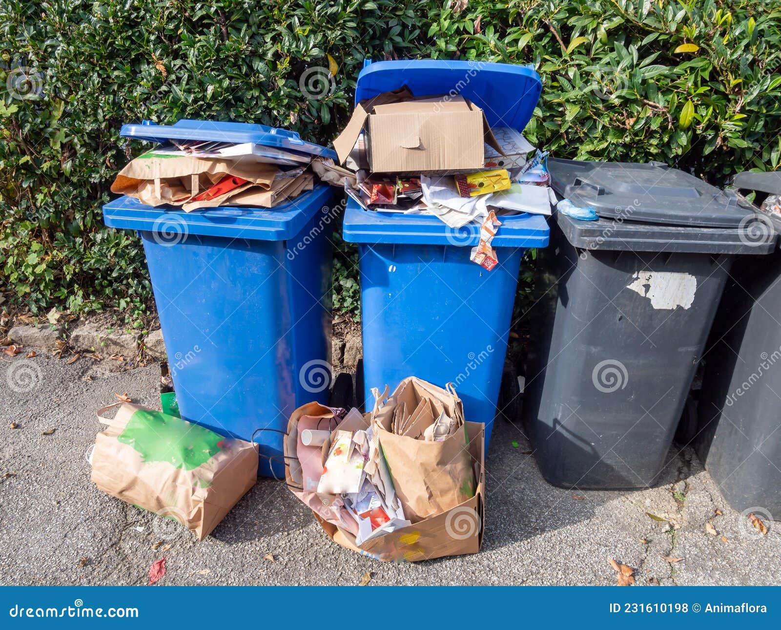 Full Garbage Cans with Paper Garbage Stock Photo - Image of global ...