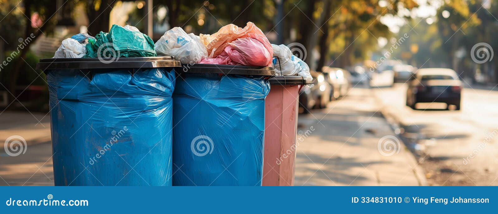 Full Garbage Cans in Urban or Suburban Street Stock Illustration ...