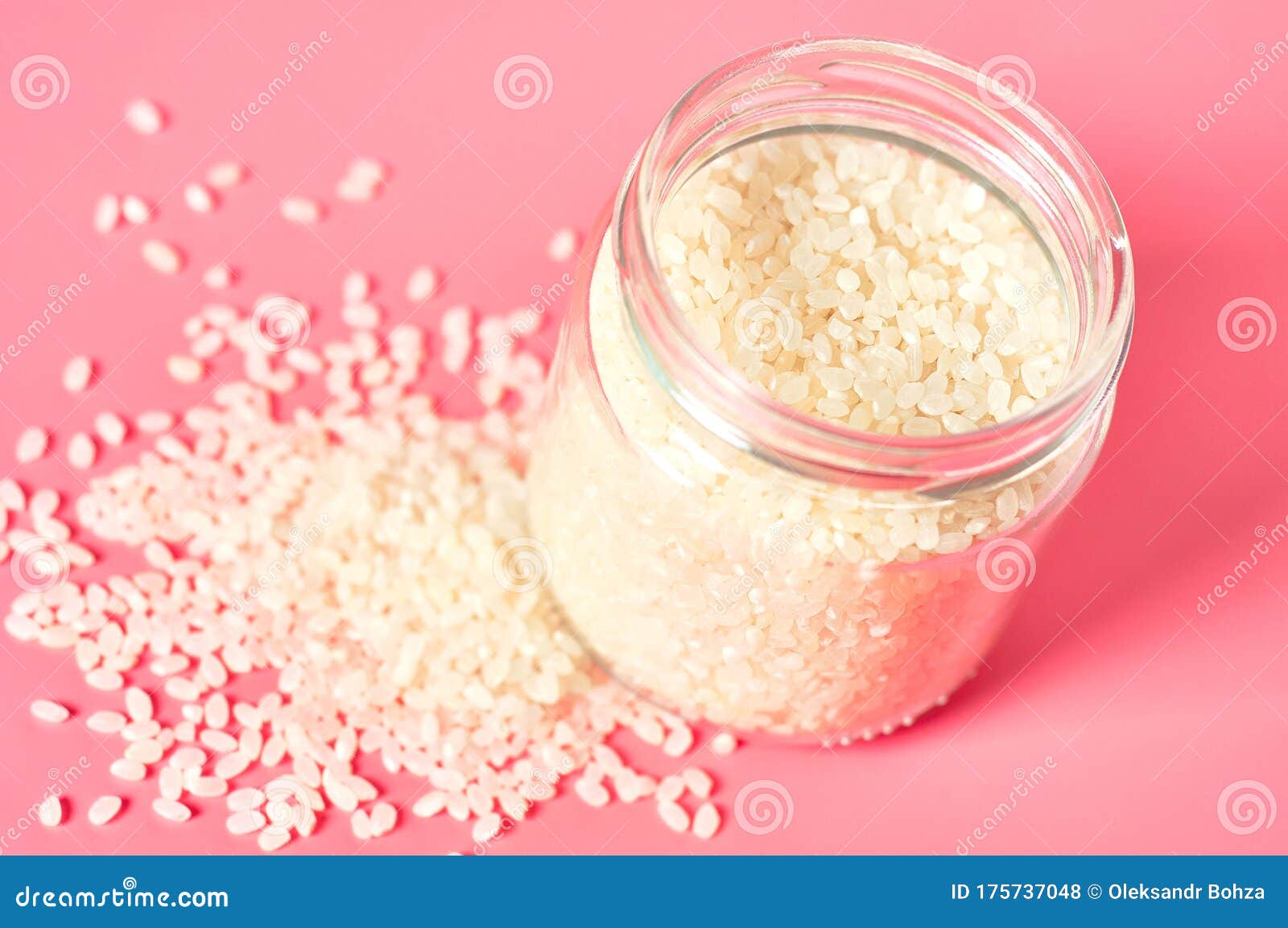 Full Jar of Grain of Rice on Pink Background Stock Photo - Image of ...
