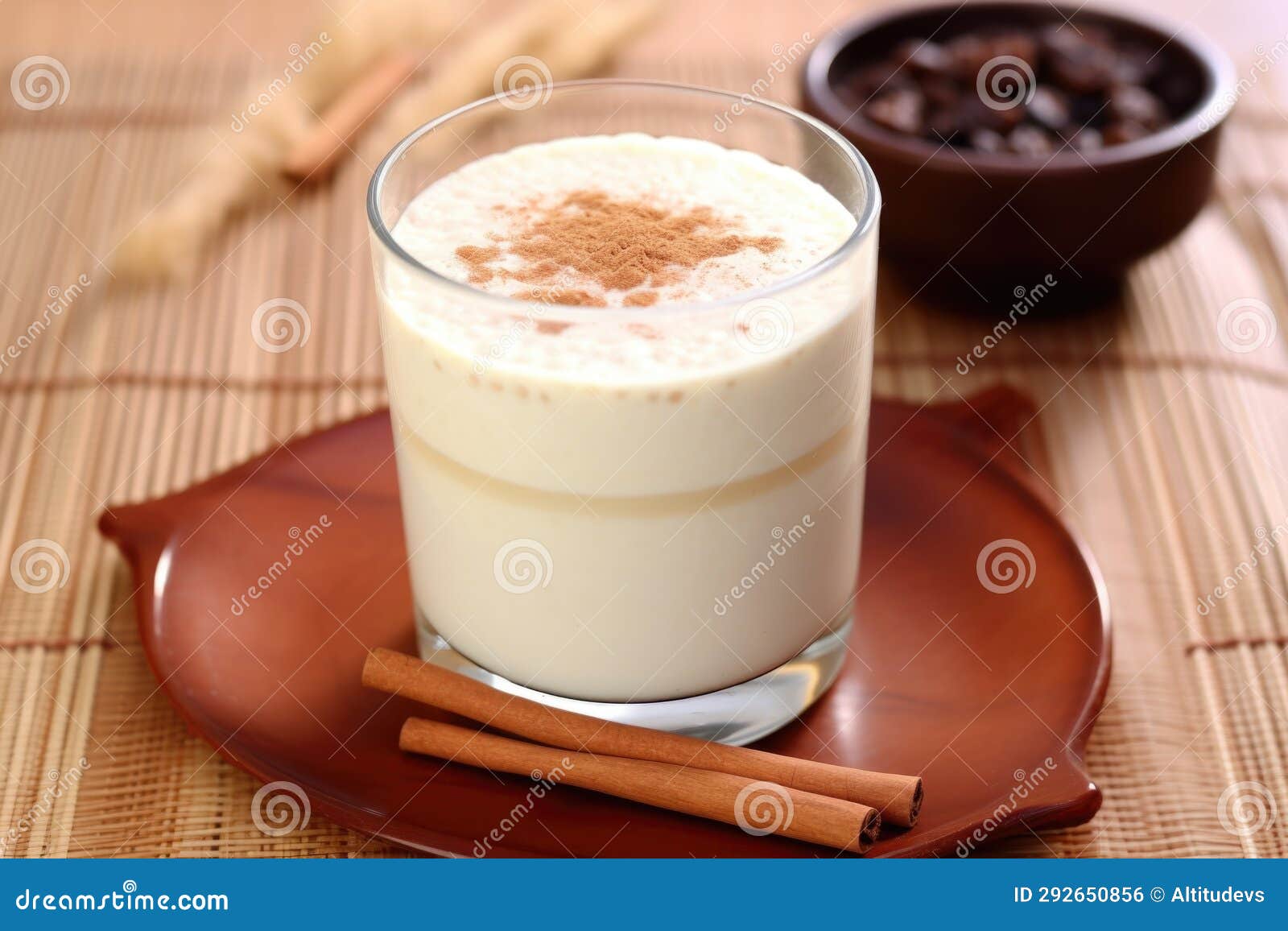 A Full Glass of Rice Pudding Drink on a Bamboo Mat Stock Photo - Image ...